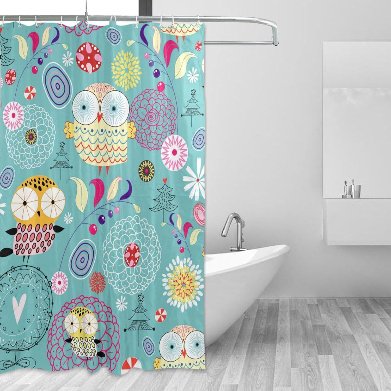 Hidove Owls Flower Bathroom Waterproof Shower Curtain Set Bathtub
