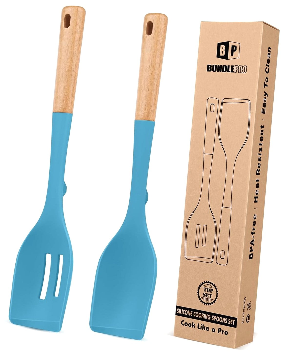 Hidove Pack of 2 Large Cooking Spoons, Non-Stick Kitchen Utensils with ...