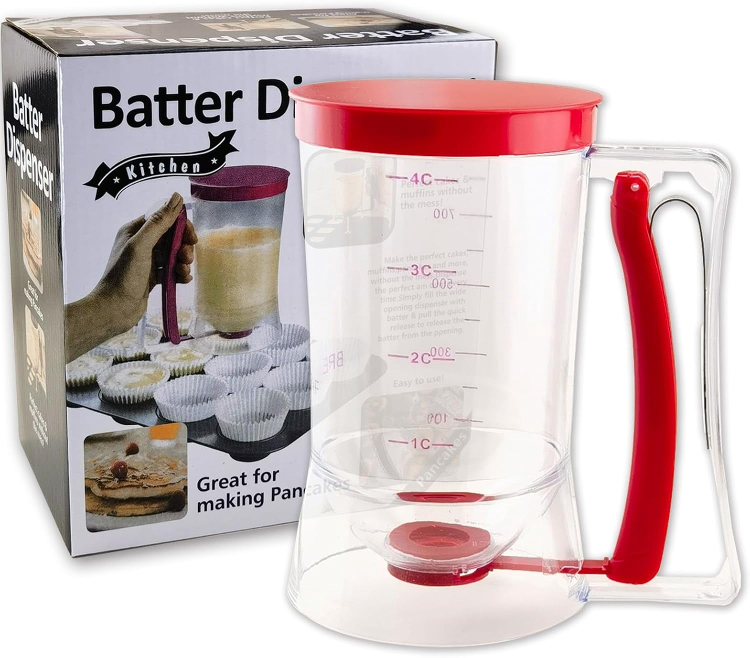 Hidove Pancake Batter Dispenser with Squeeze Handle - 4-Cup Measu ...