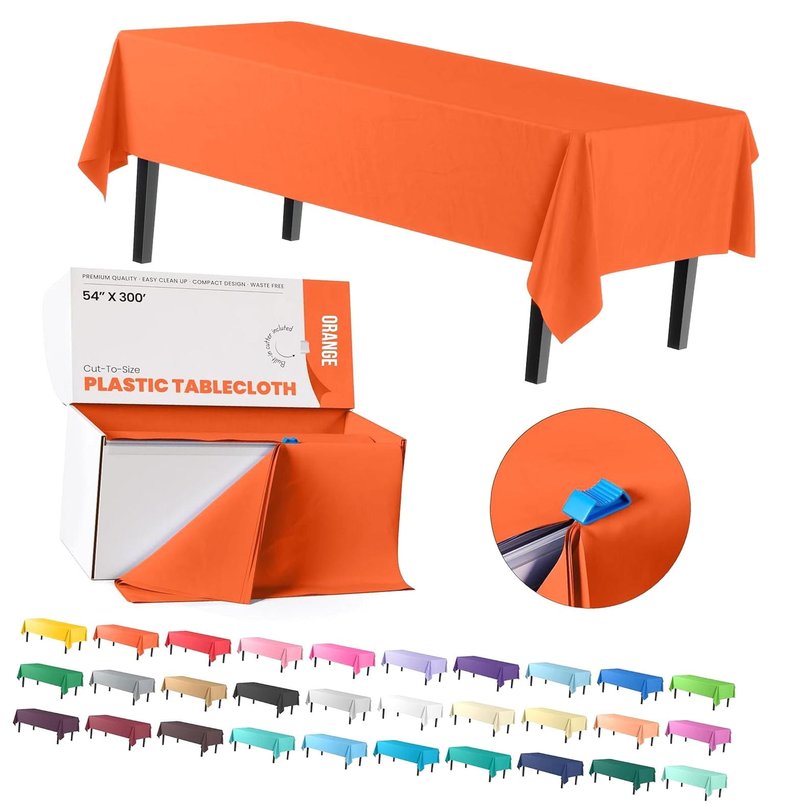 Hidove Party Solids 54 Inch X 300 Feet Orange Plastic Table Cover Roll ...