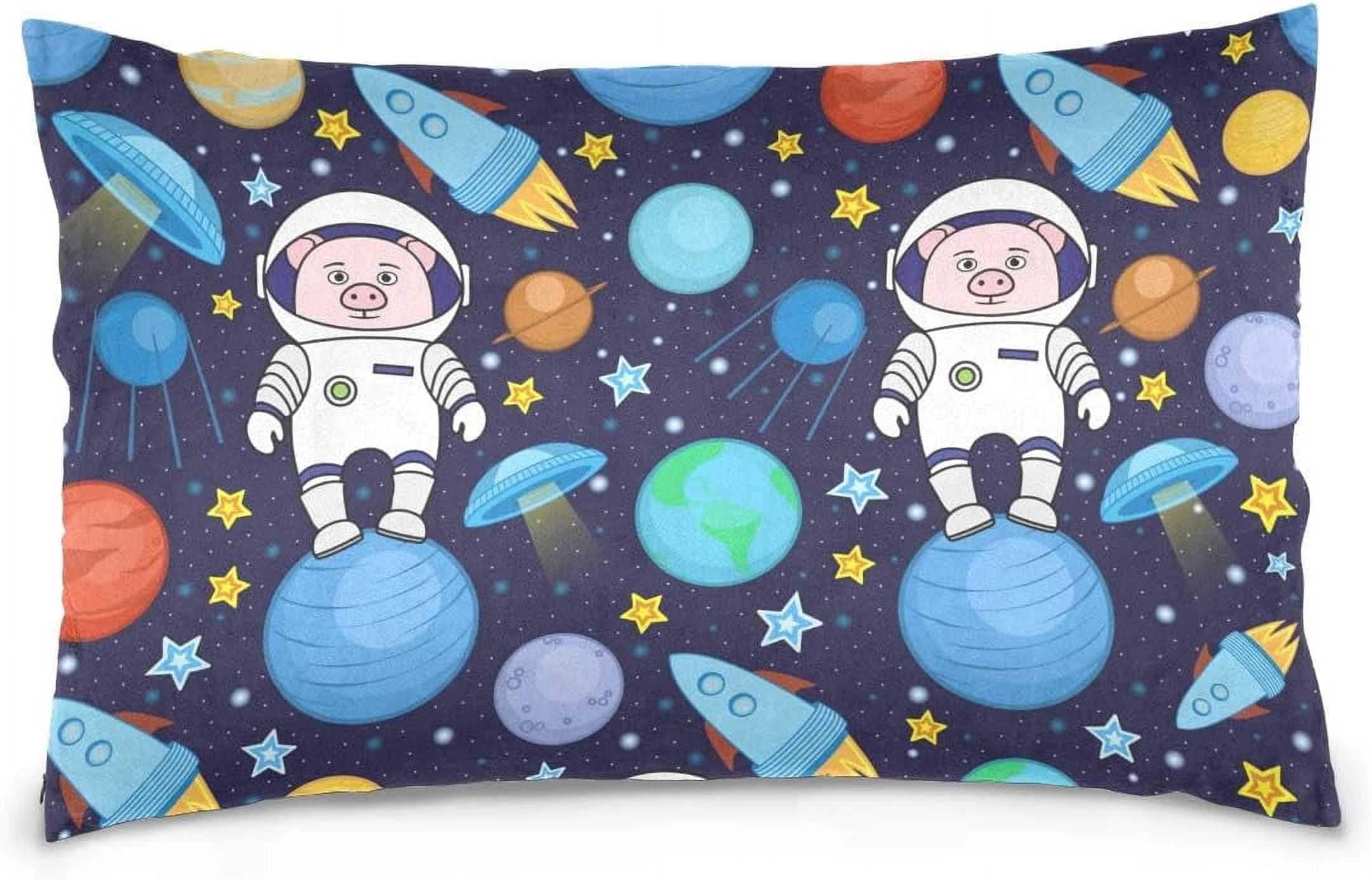 Hidove Pig Astronauts Rockets Planets Velvet Oblong Lumbar Plush Throw ...