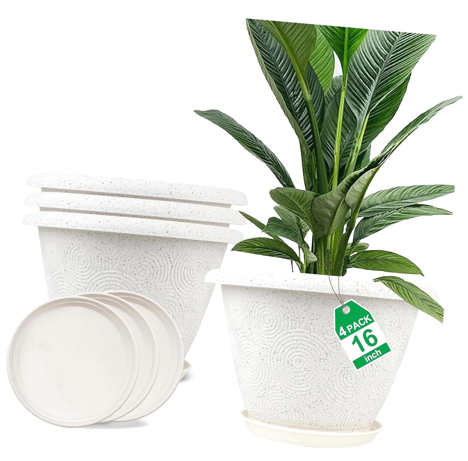 Hidove Plastic Pots Planters for Indoor Plants, 4 Pack 16 Inch White ...