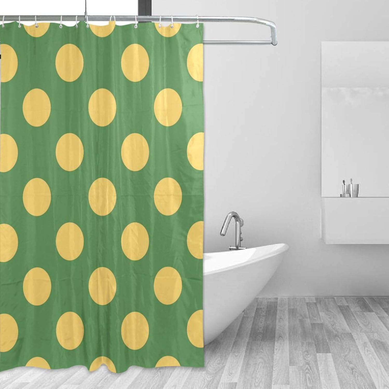 Hidove Polka Dots Yellow Bathroom Waterproof Shower Curtain Set Bathtub
