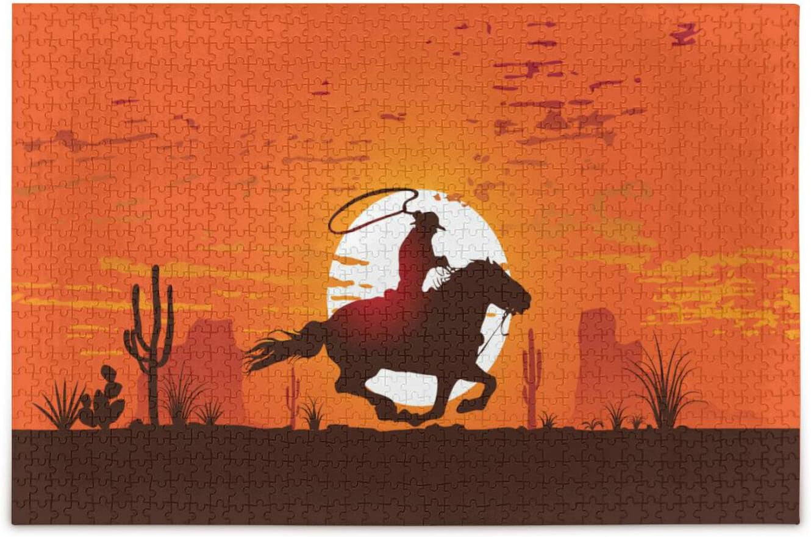 Hidove Puzzle 500 Pieces - Running Cowboy - Wooden Jigsaw Puzzles for ...