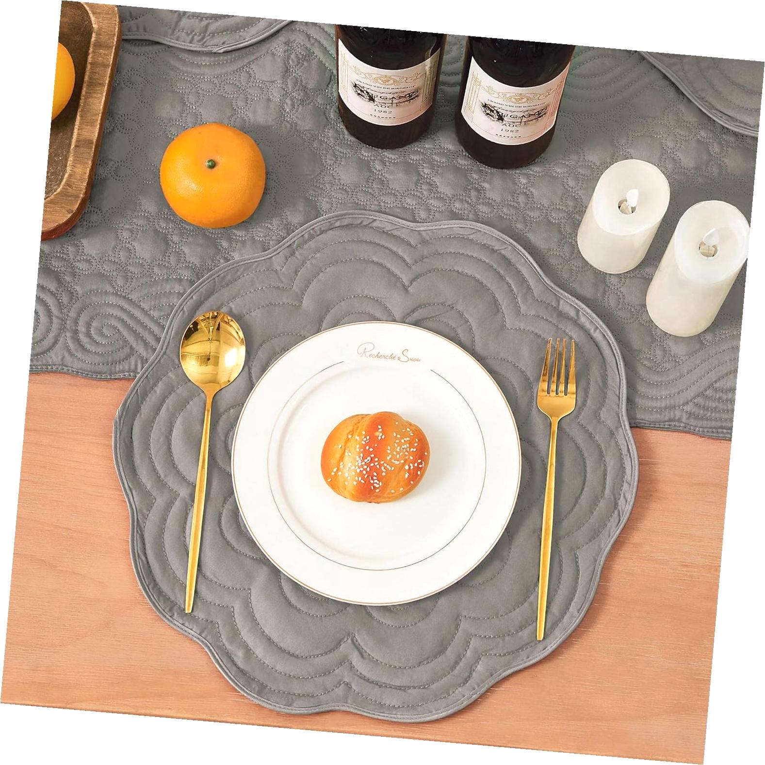 Hidove Quilted Round Table Placemats Set of 6, Natural Fabric Farmhouse ...