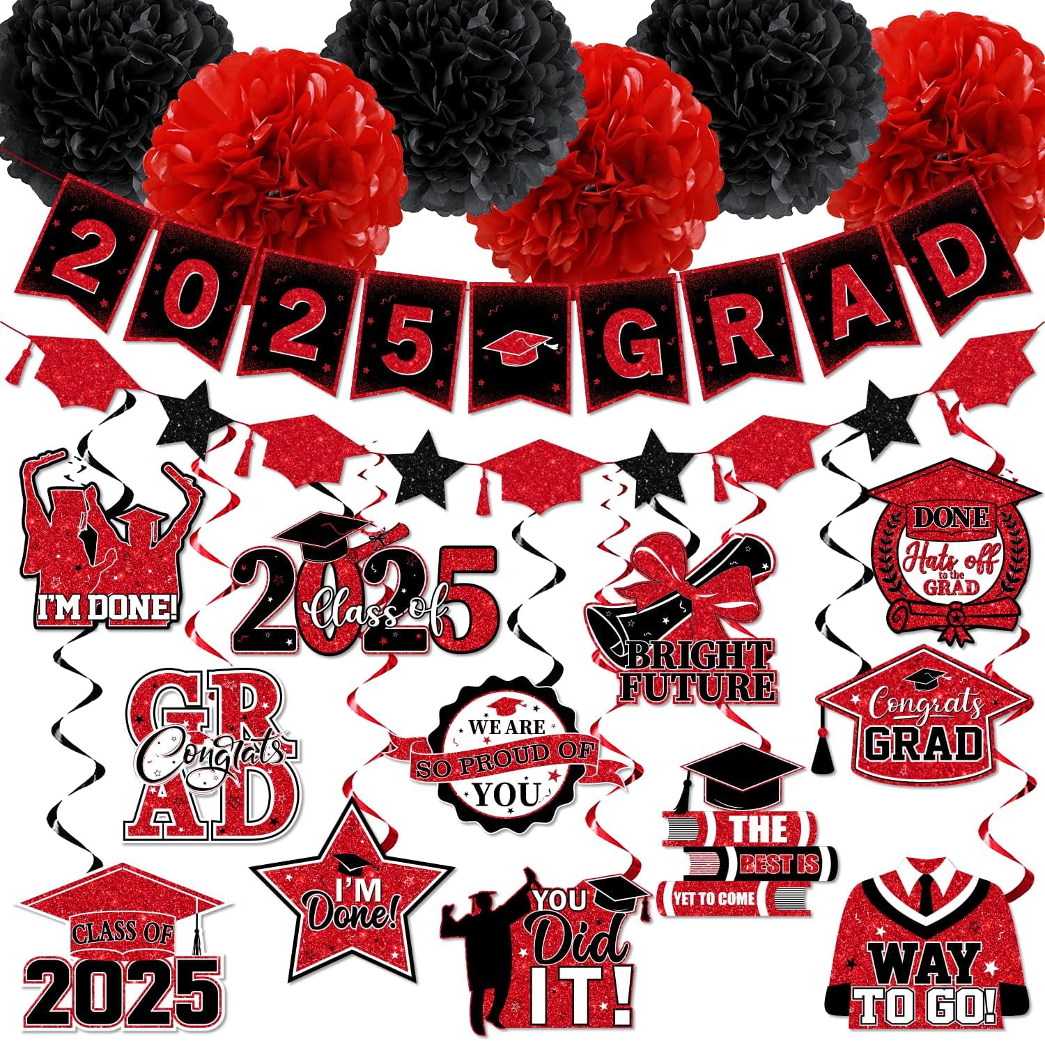 Hidove Red and Bla Graduation Decorations 2025, 2025 Grad Banner and ...