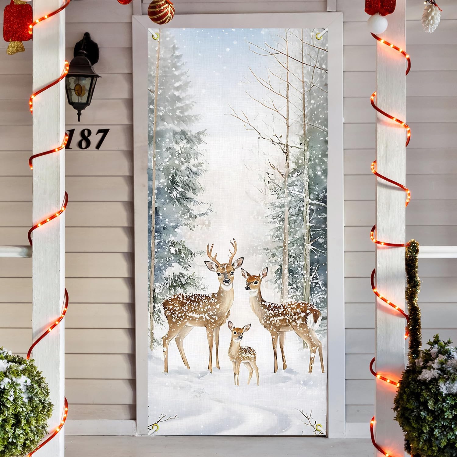 Hidove Reindeer Winter Scene Door Cover Decoration, Christmas Snowy ...