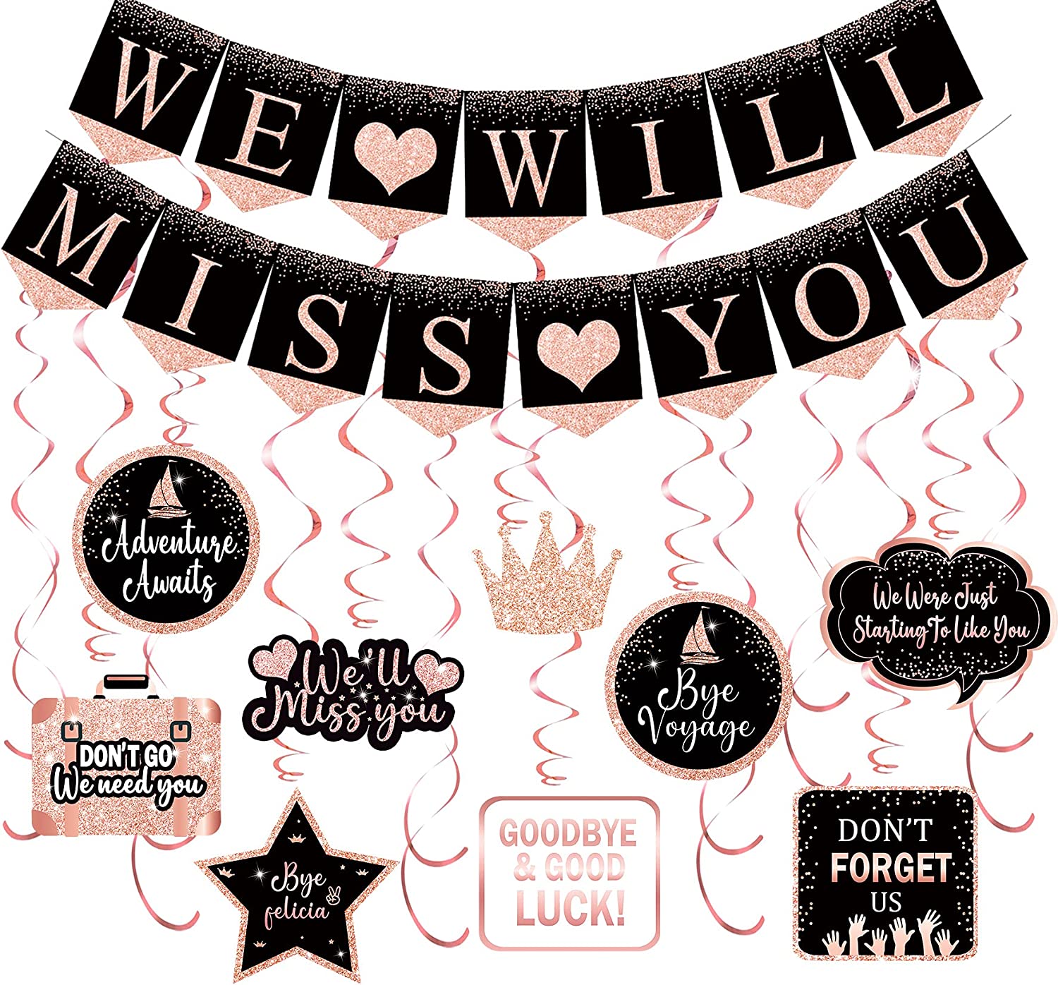 Hidove Rose Gold Farewell Party Decorations Supplies Kit, Will Miss You Banner, We Will Miss You ...