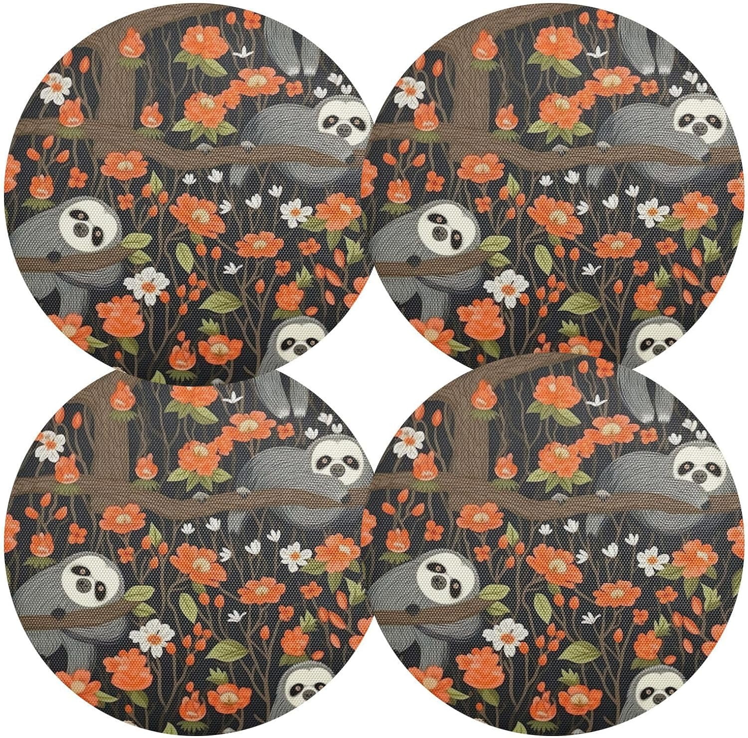 Hidove Round Braided Placemats Set of 6,Cute Sloths Washable Dining ...