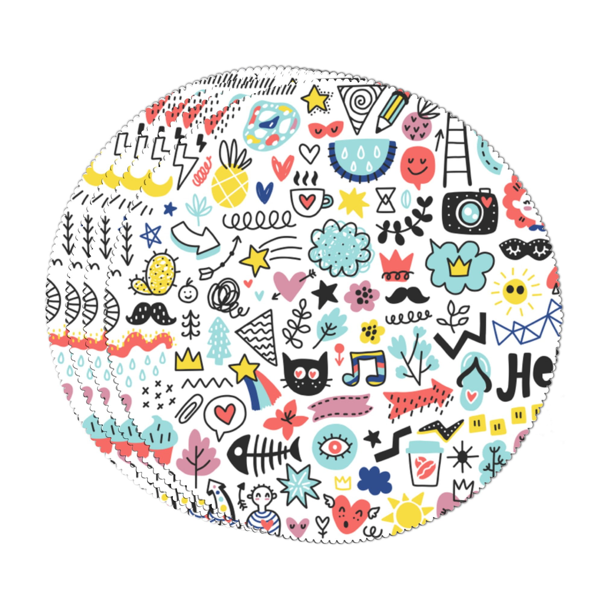Hidove Round Placemats, Summer Doodles Set Pattern Heat-Resistant Stain ...