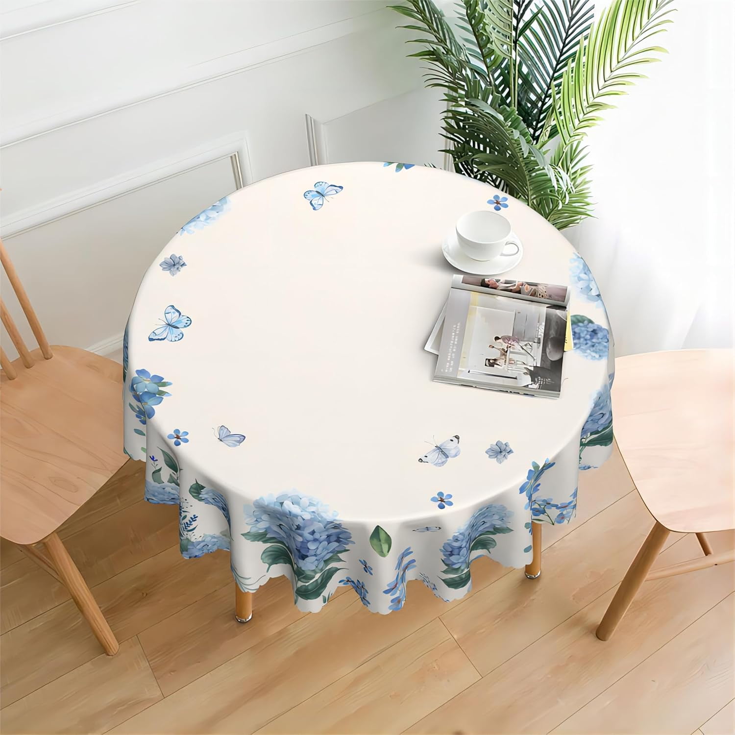 Hidove Round Tablecloth 60 In Blue Flowers Country Style Tablecloth ...
