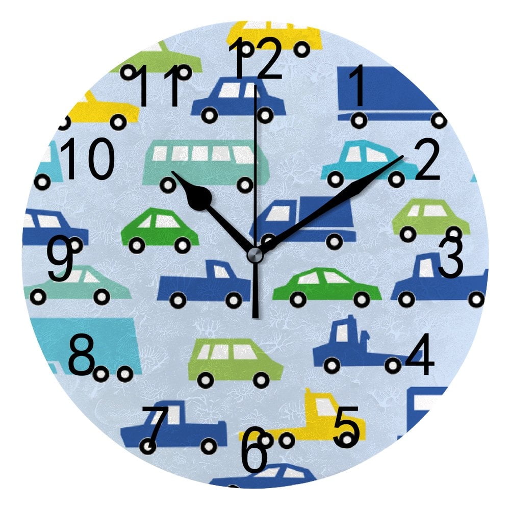 Hidove Round Wall Clock Home Decorative, Car Collection Seamless Patten ...