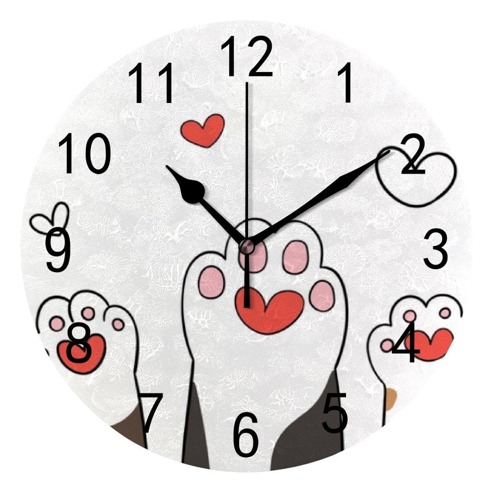 Hidove Round Wall Clock Home Decorative, Paw Animals Cat Dog with Heart ...