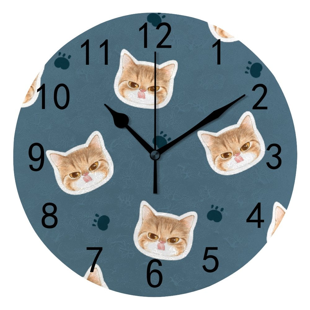 Hidove Round Wall Clock Home Decorative, Seamless Pattern with Hand ...