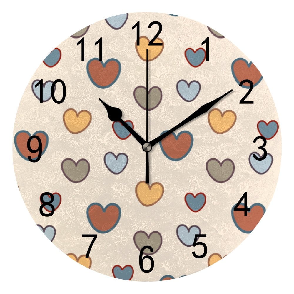 Hidove Round Wall Clock Home Decorative, Seamless Pattern with Hand ...