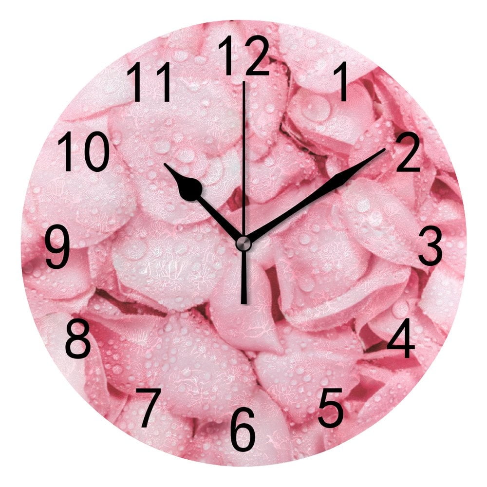 Hidove Round Wall Clock Home Decorative, the Fresh Light Pink Rose Wall ...