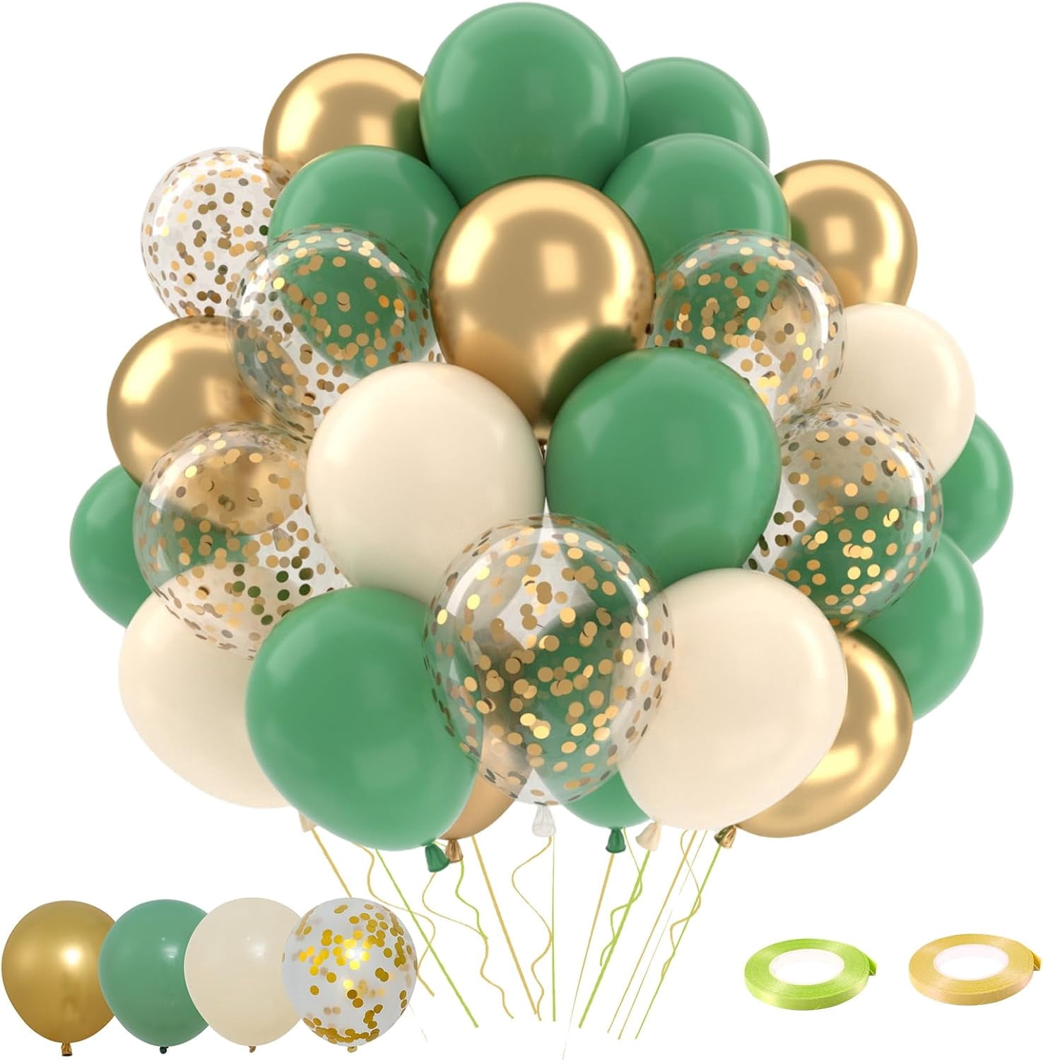 Hidove Sage Green Gold Balloons Set, 50 pcs 12 in Met Gold Sage Green ...