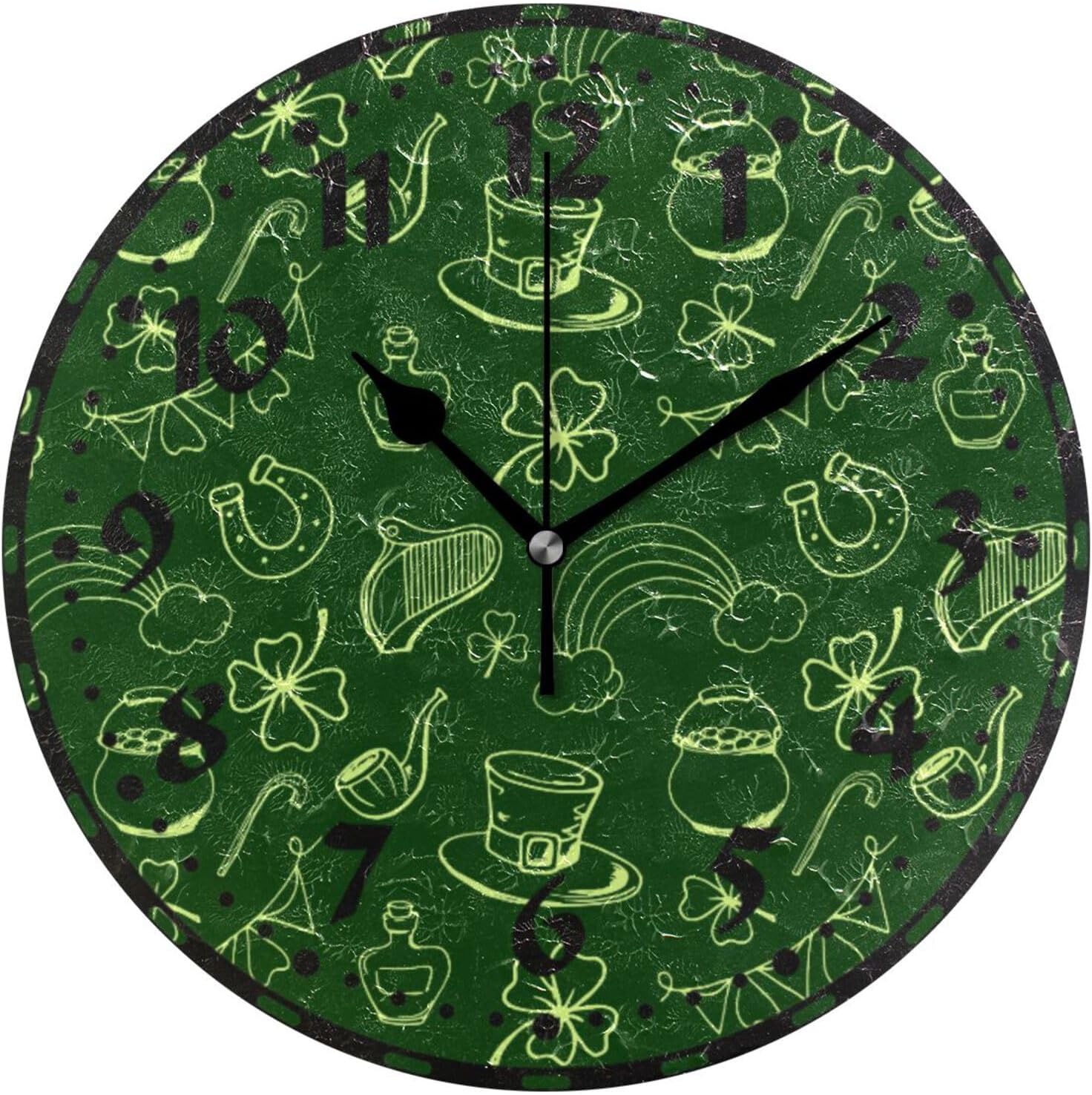 Hidove Saint Patrick Pattern Wall Clock, Silent Non Ticking 10 Inch ...