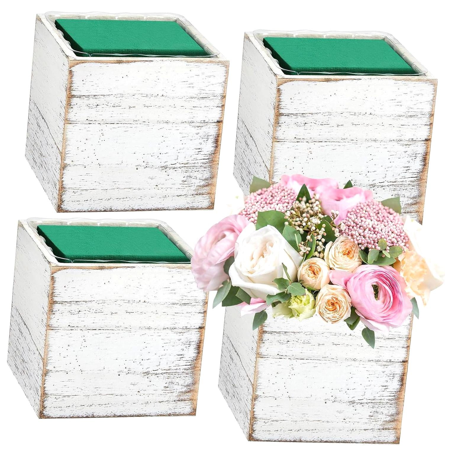 Hidove Set of 4 Wooden Centerpiece Boxes, 4 Inch Rustic Cube Planters ...