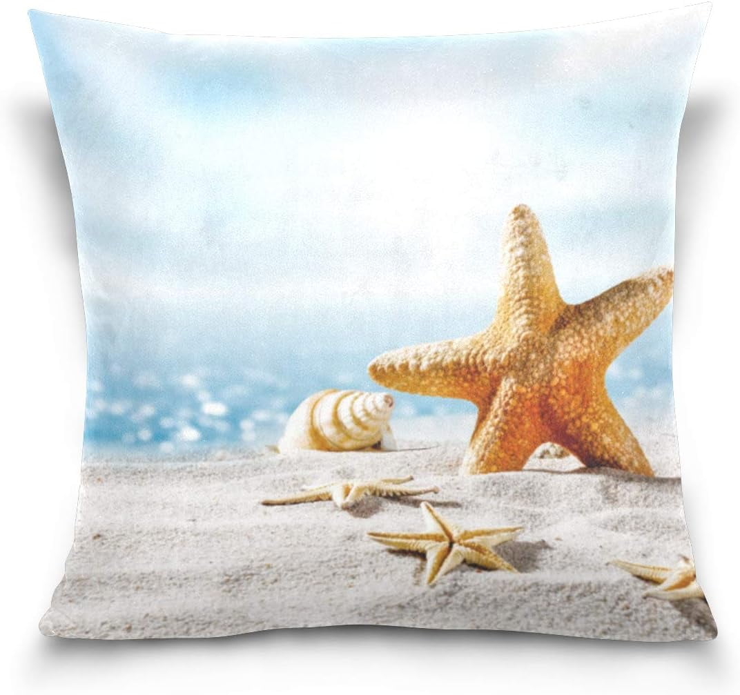 Hidove Shells and Starfish Under Blue Sky Velvet Oblong Lumbar Plush ...