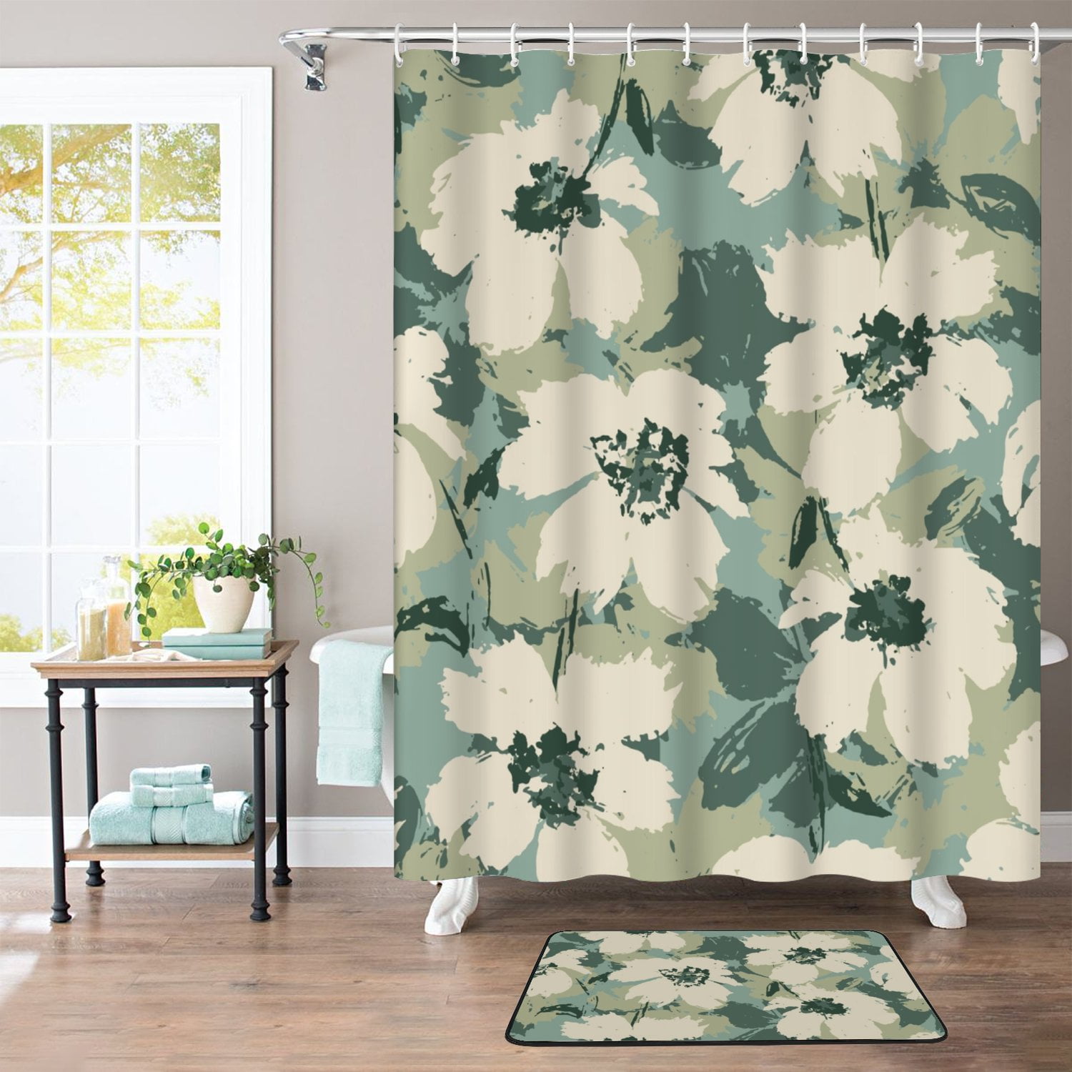 Hidove Shower Curtain Set With Rugs And Hooks For Bathroom Abstract