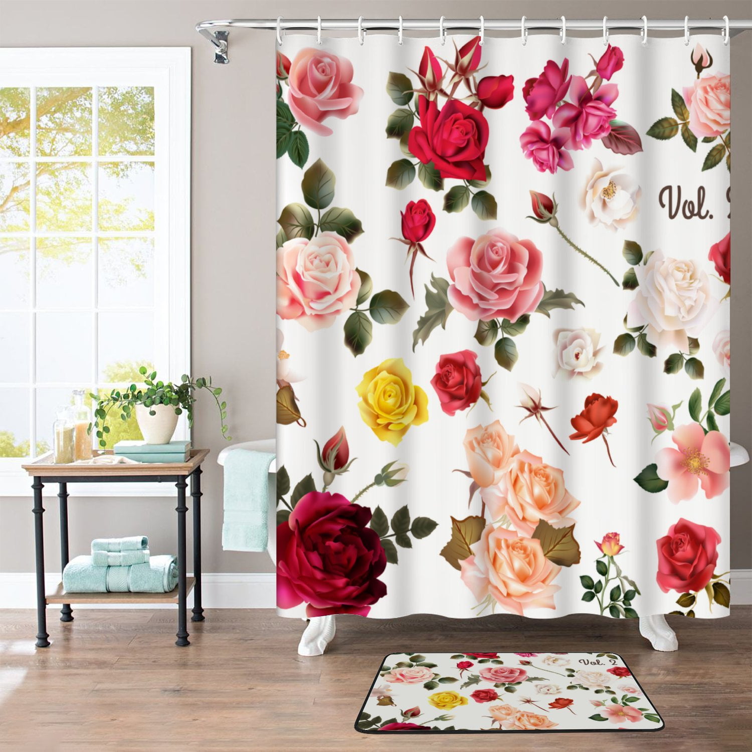 Hidove Shower Curtain Set With Rugs And Hooks For Bathroom Rose