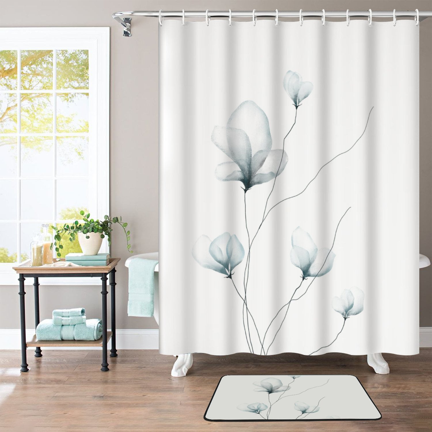 Hidove Shower Curtain Set With Rugs And Hooks For Bathroom Watercolor