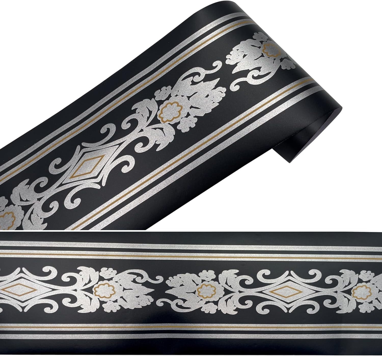 Hidove Silver Damask Wallpaper Border Roll Wall Decor Paper Sheet and ...