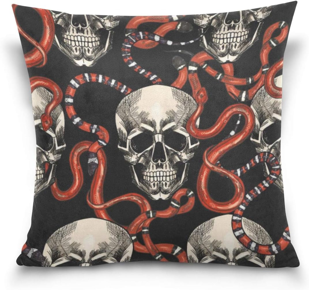 Hidove Skulls and Red Snakes Velvet Oblong Lumbar Plush Throw Pillow Cover/Shams Cushion Case ...