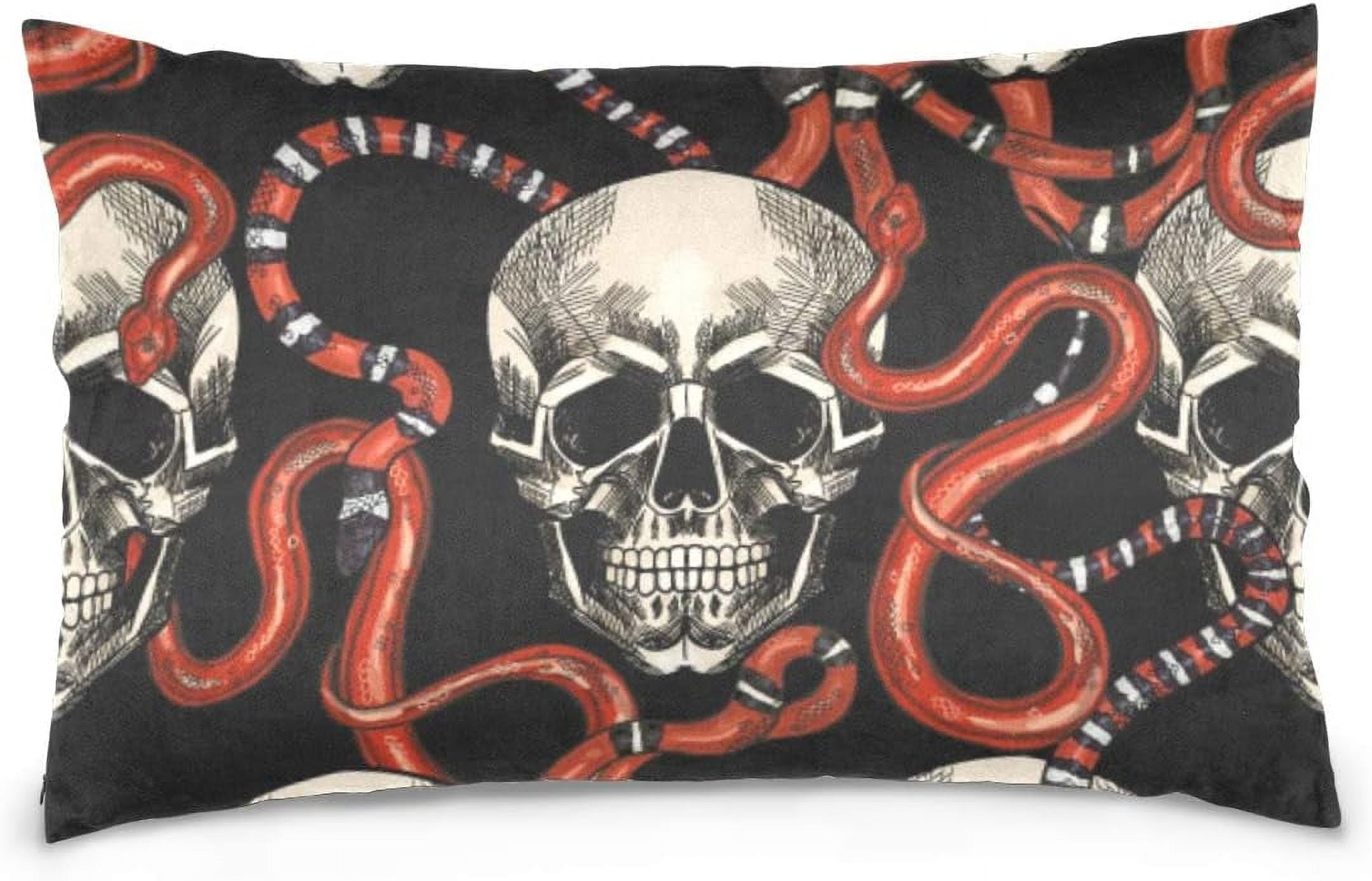 Hidove Skulls and Red Snakes Velvet Oblong Lumbar Plush Throw Pillow Cover/Shams Cushion Case ...