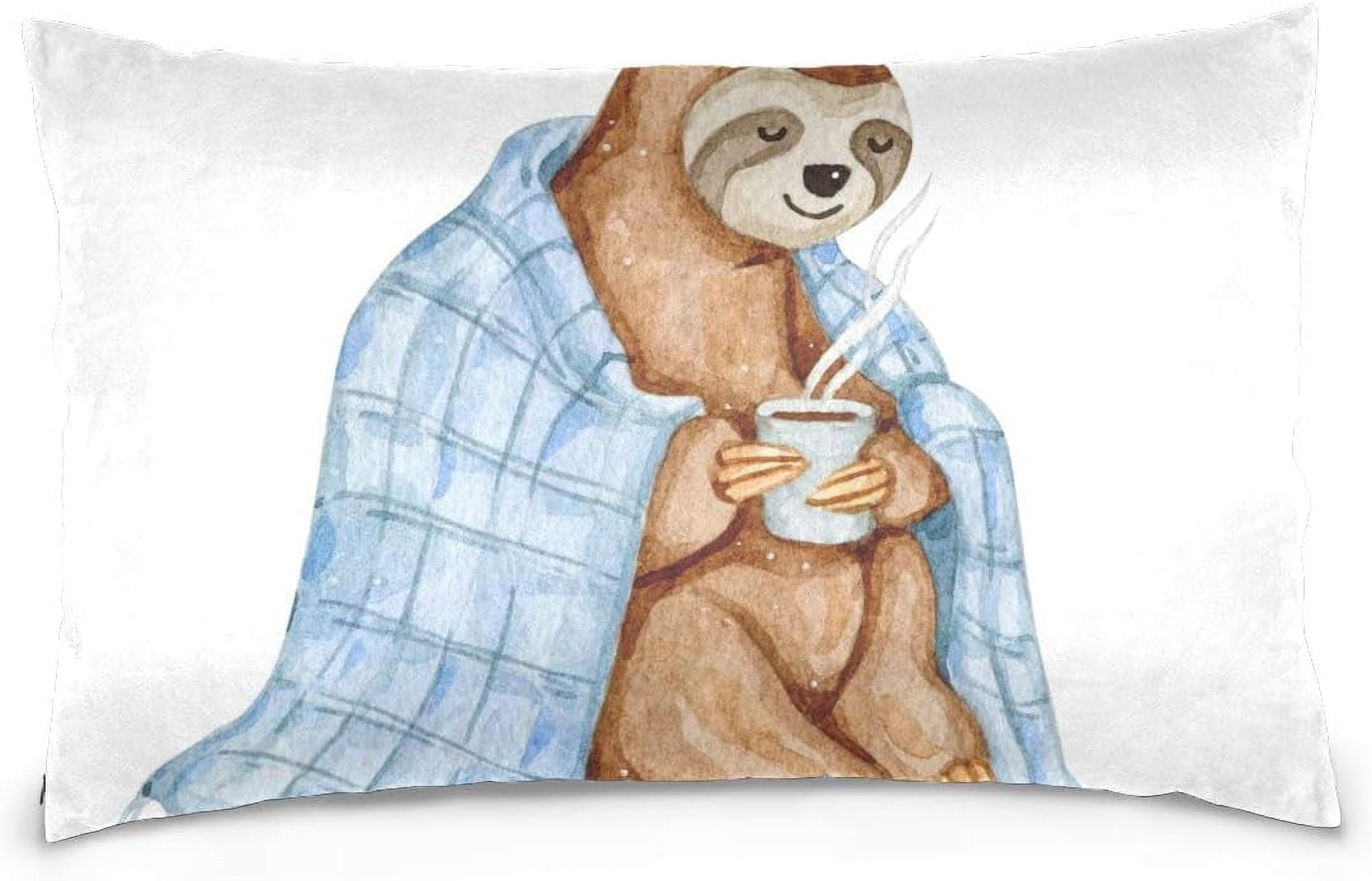 Hidove Sloth with Coffee and Blanket Velvet Oblong Lumbar Plush Throw ...