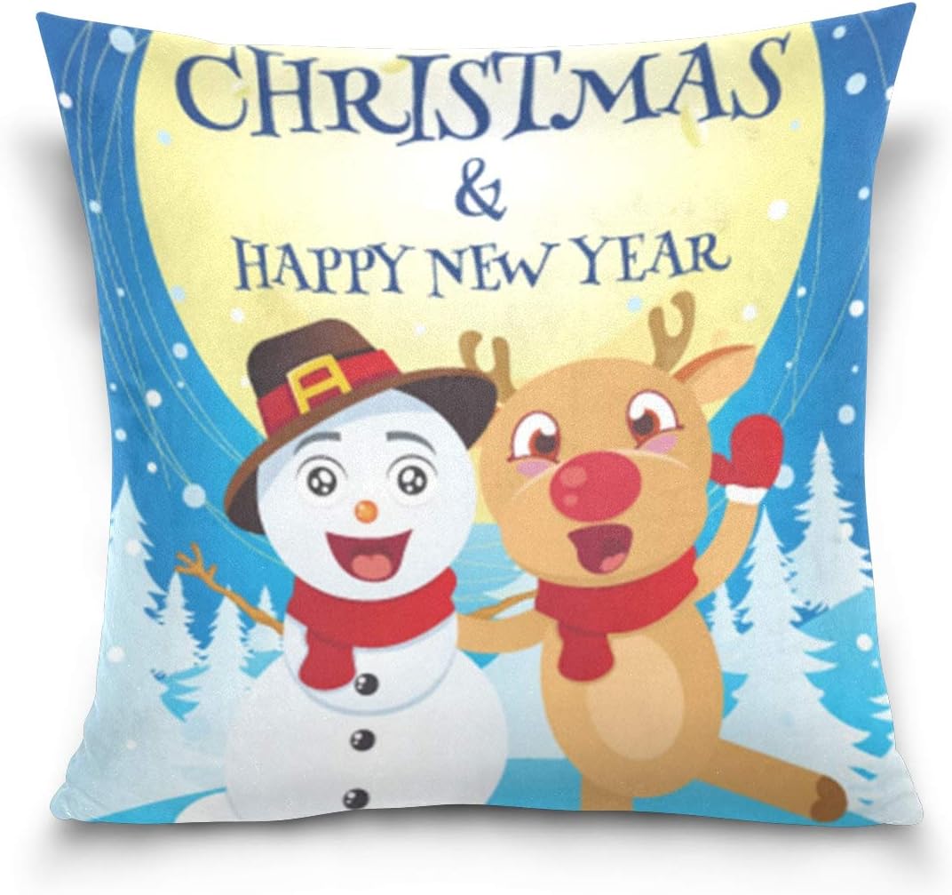 Hidove Snowman Hugging Reindeer Velvet Oblong Lumbar Plush Throw Pillow ...