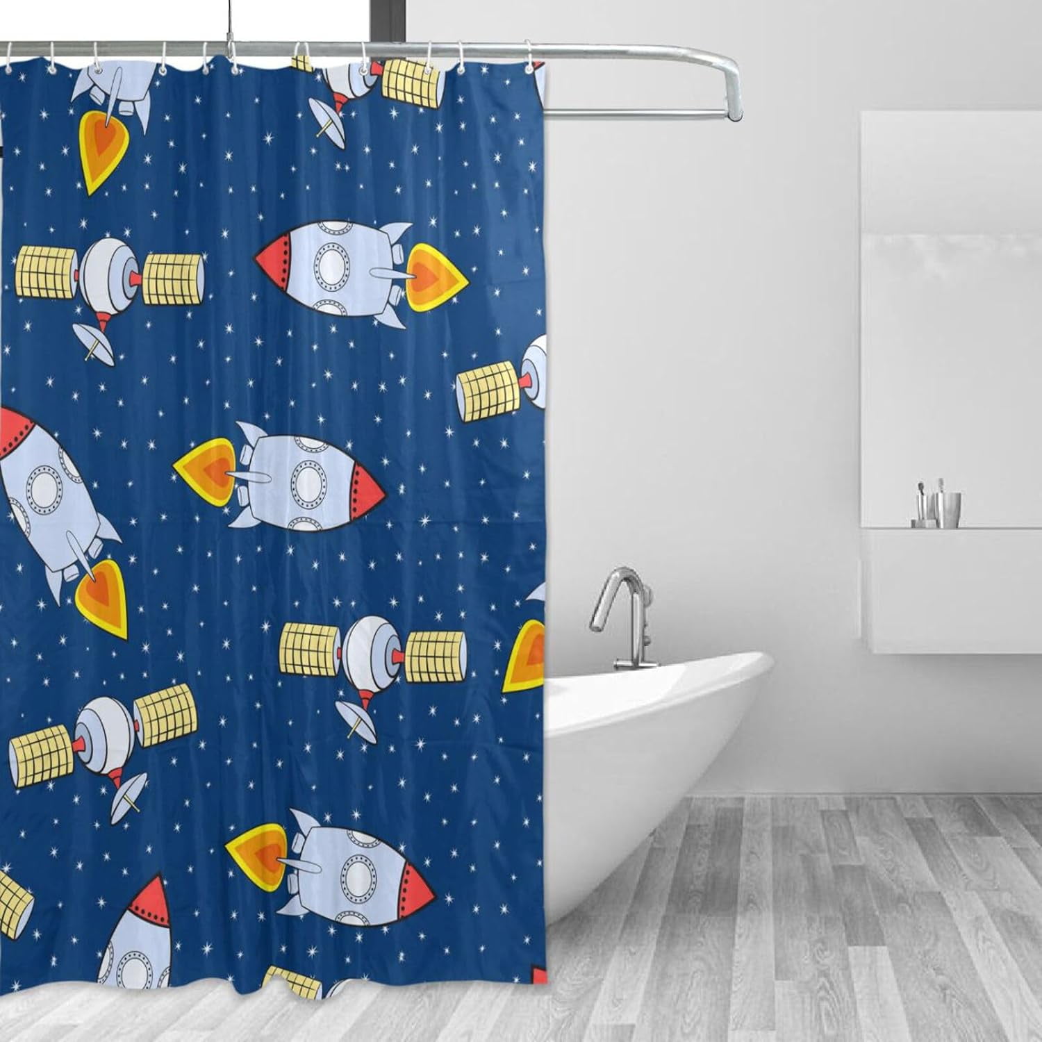 Hidove Space Rocket Bathroom Waterproof Shower Curtain Set Bathtub