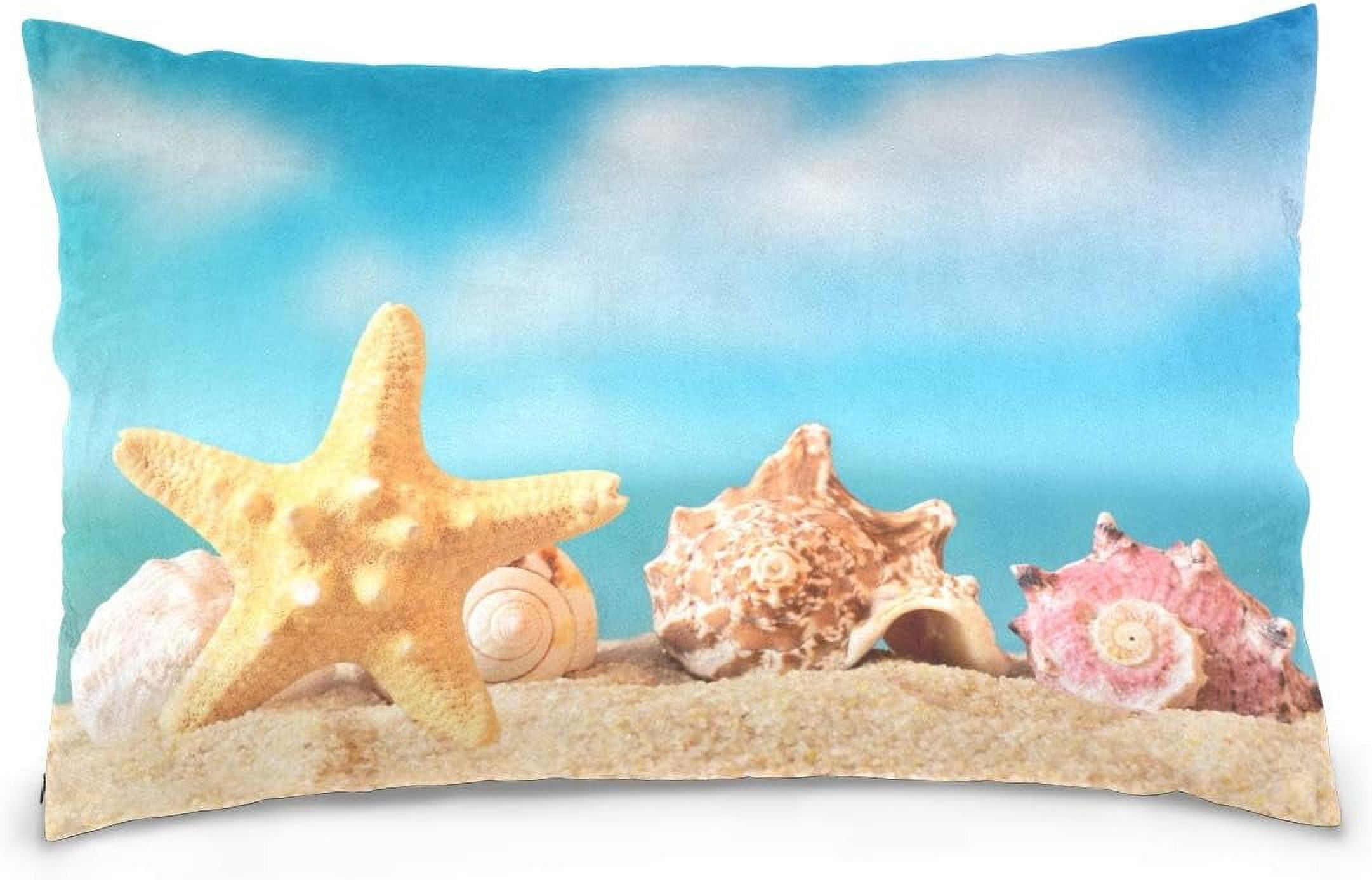 Hidove Starfish Shell On Sand Velvet Oblong Lumbar Plush Throw Pillow ...