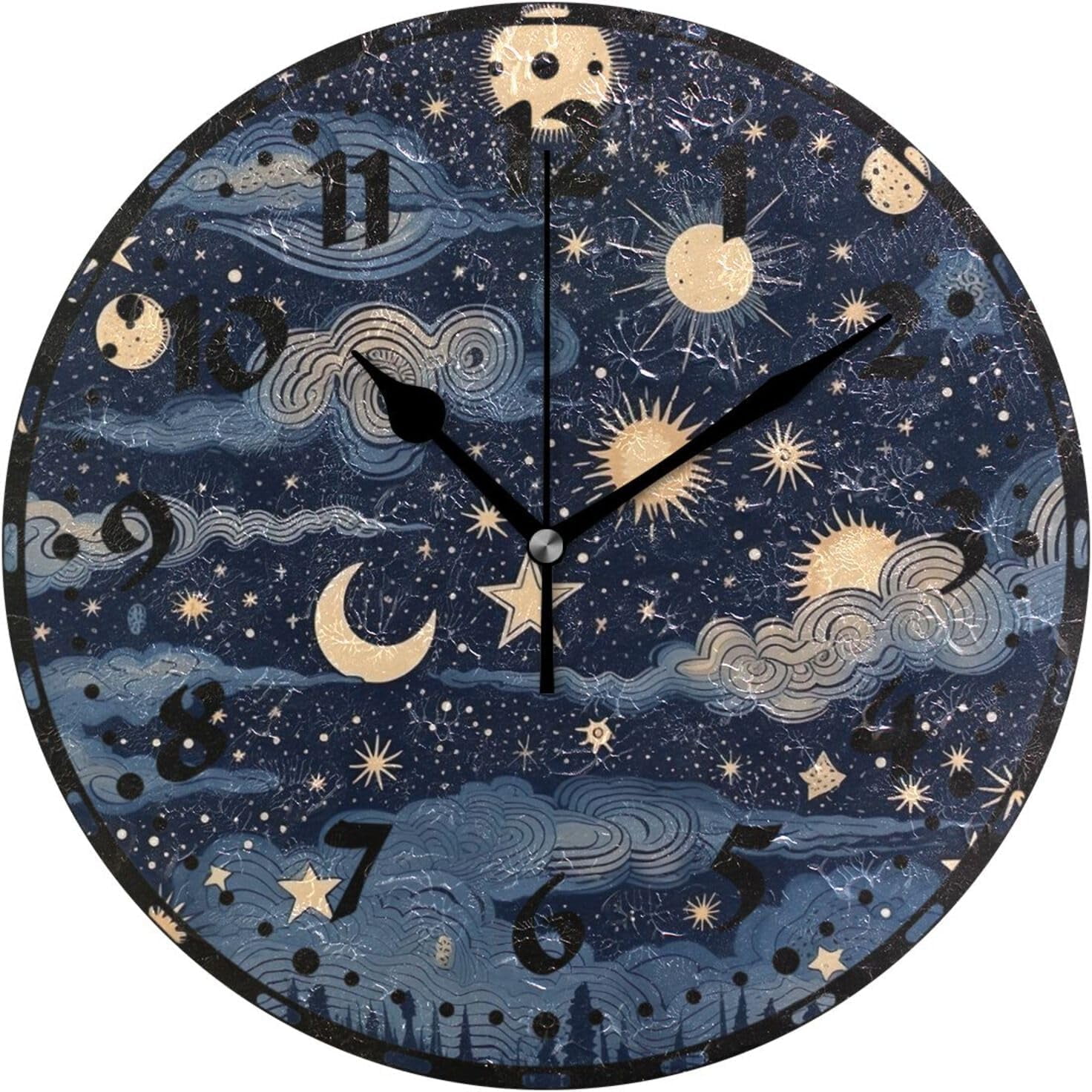 Hidove Stars and Moon Wall Clock, Silent Non Ticking 10 Inch Battery ...