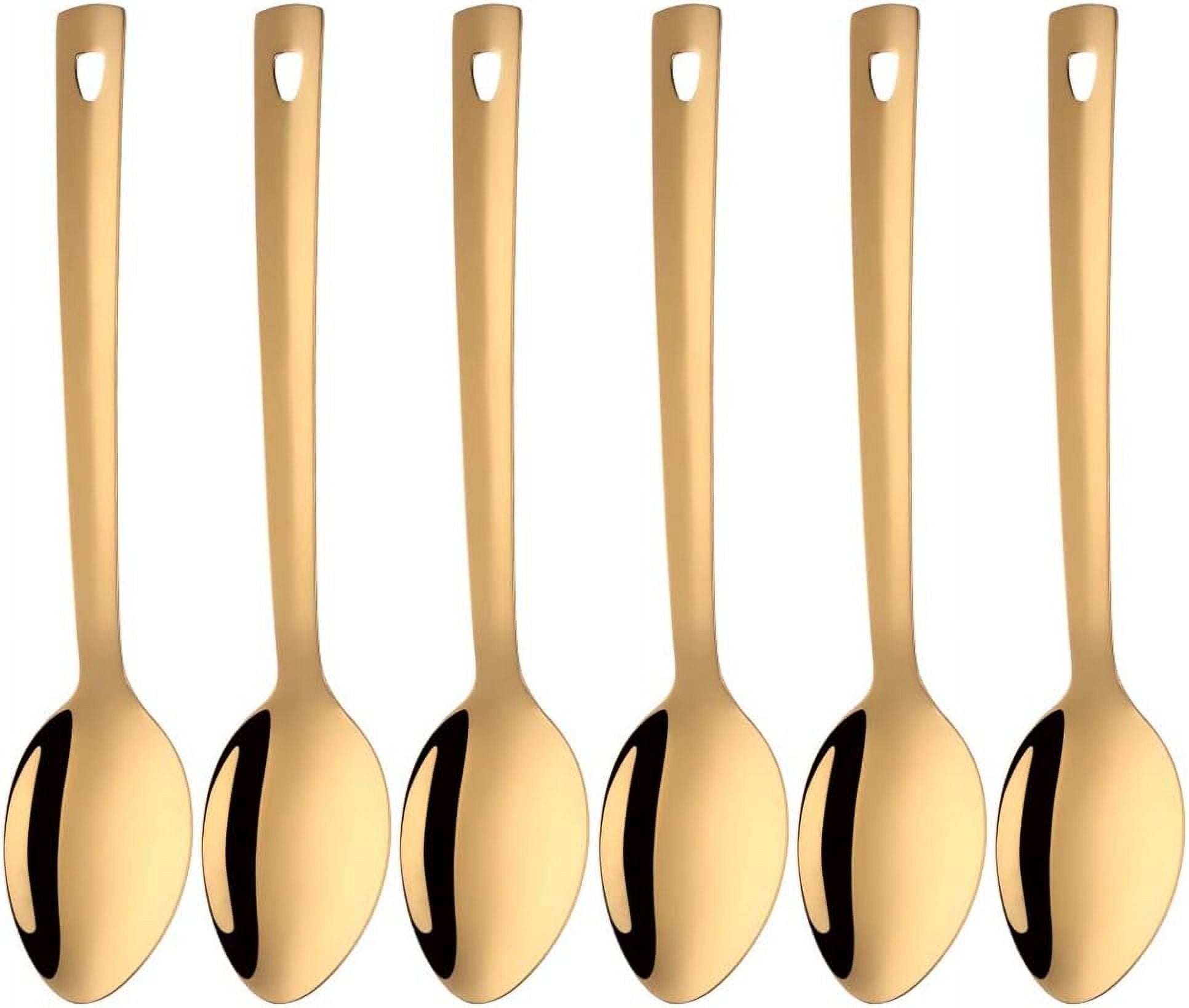 Hidove Steel Serving Spoons: Long Handle Flatware Set of 6 Large Metal ...