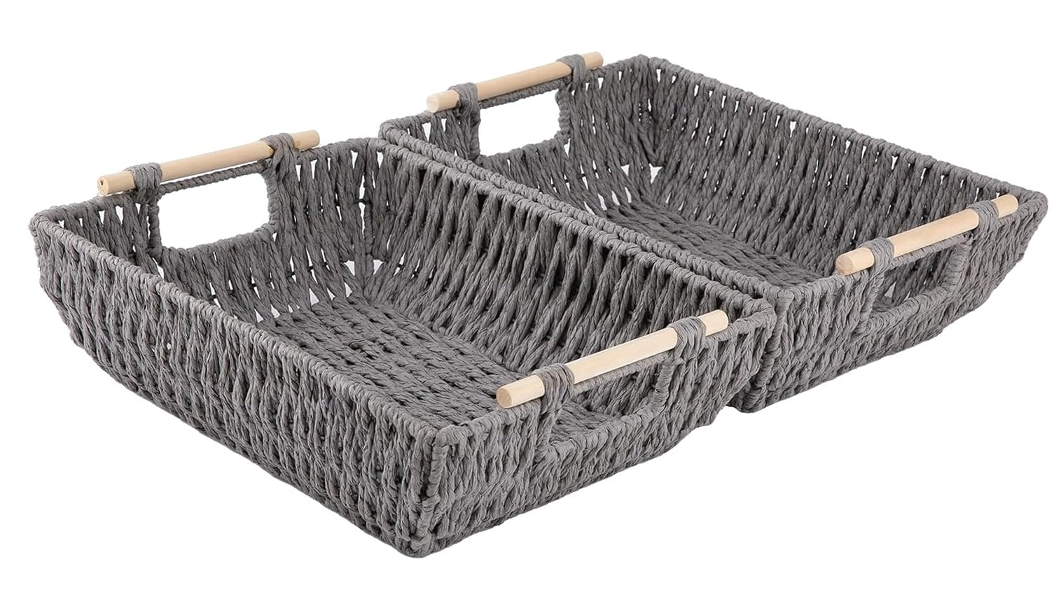 Hidove Storage Baskets, Small Paper Rope Wicker Organizers with Wooden ...