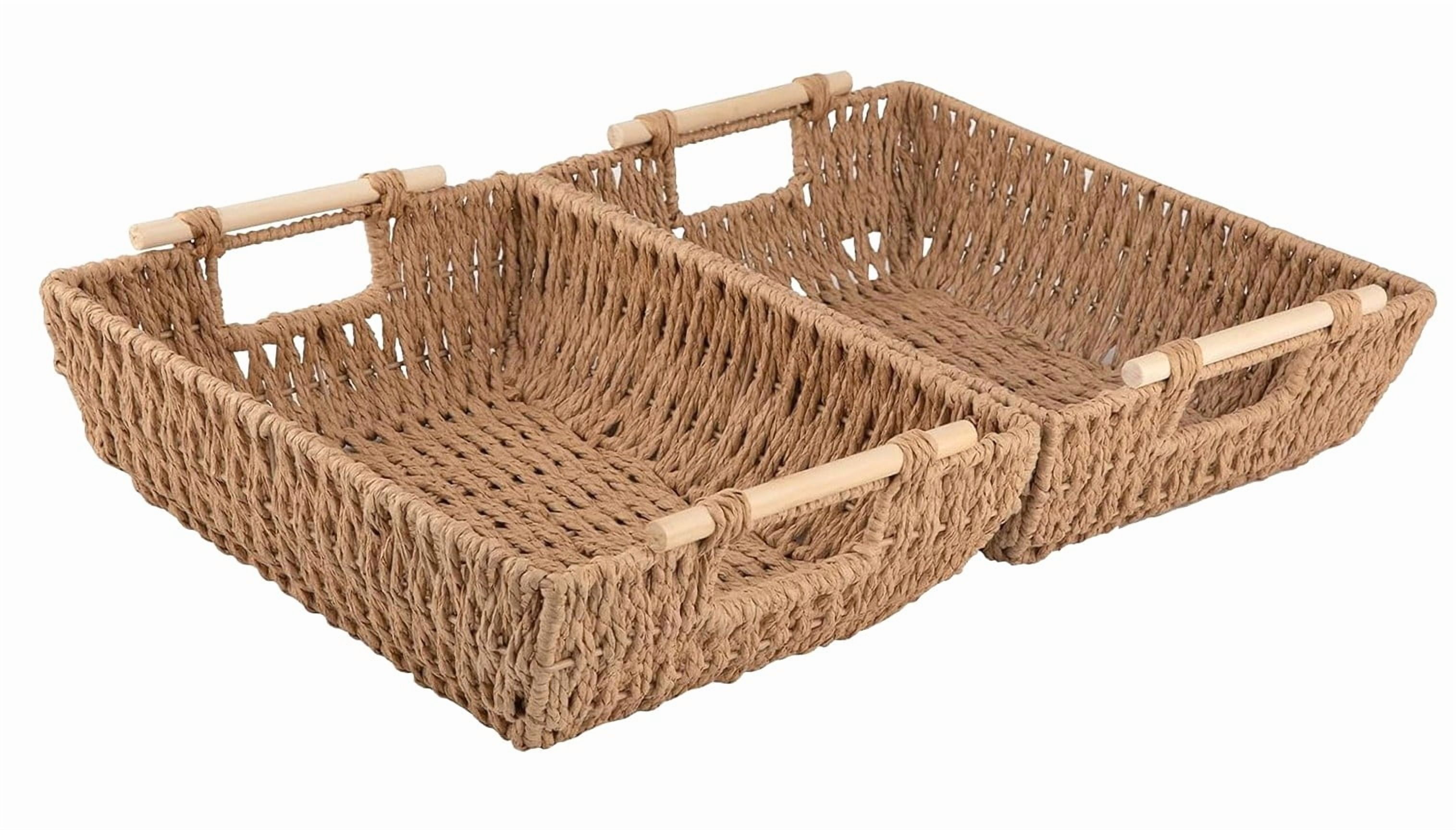 Hidove Storage Baskets, Small Paper Rope Wicker Organizers with Wooden ...