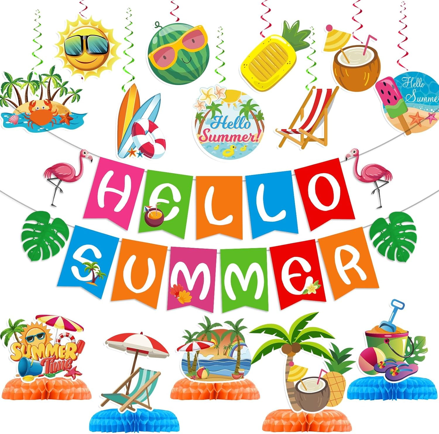 Hidove Summer Party Decorations, Hello Summer Banner Hanging Swirls and ...
