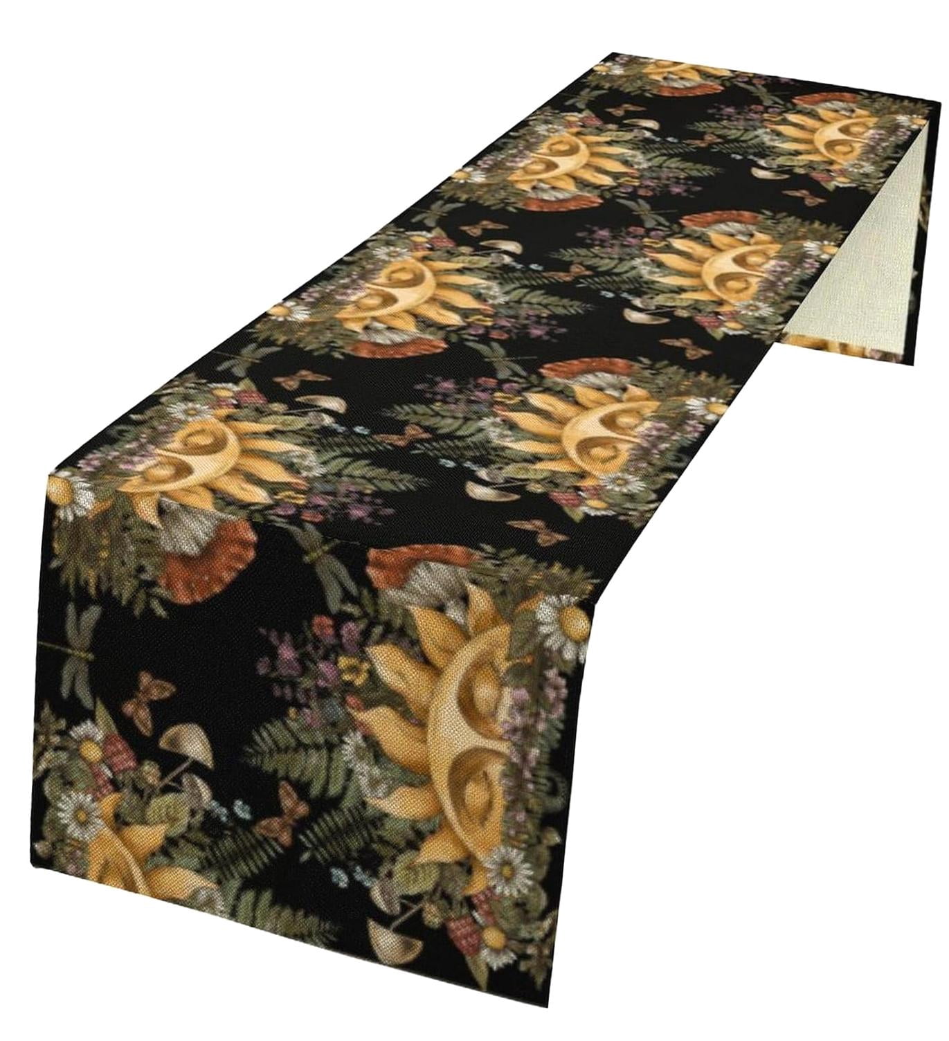 Hidove Sun Moon Table Runner, Bohemian Mushroom Daisy Gothic Dragonfly ...