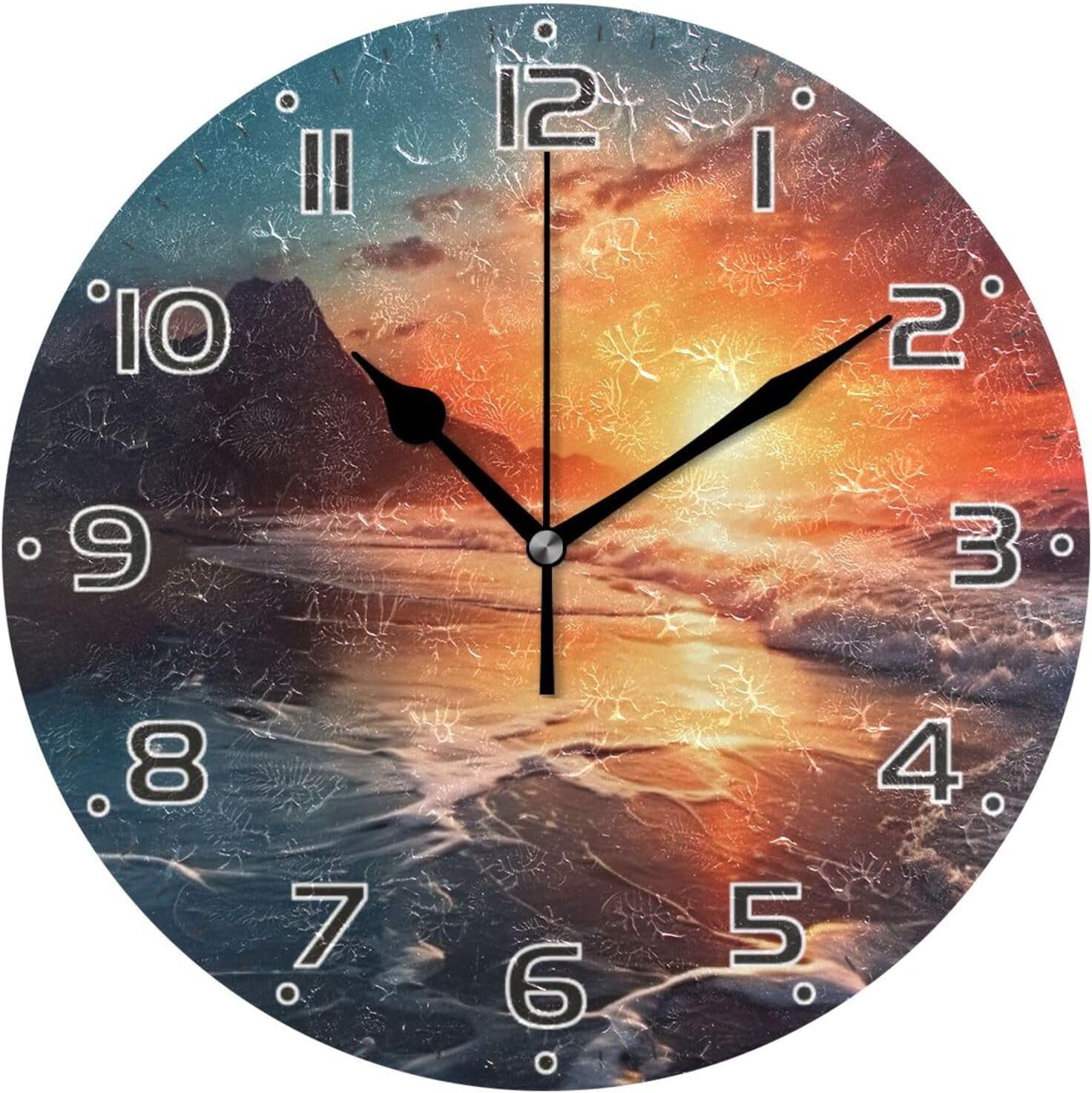 Hidove Sunset Clock Silent Round Wall Clock Non Ticking Battery Device Clocks Creative ...