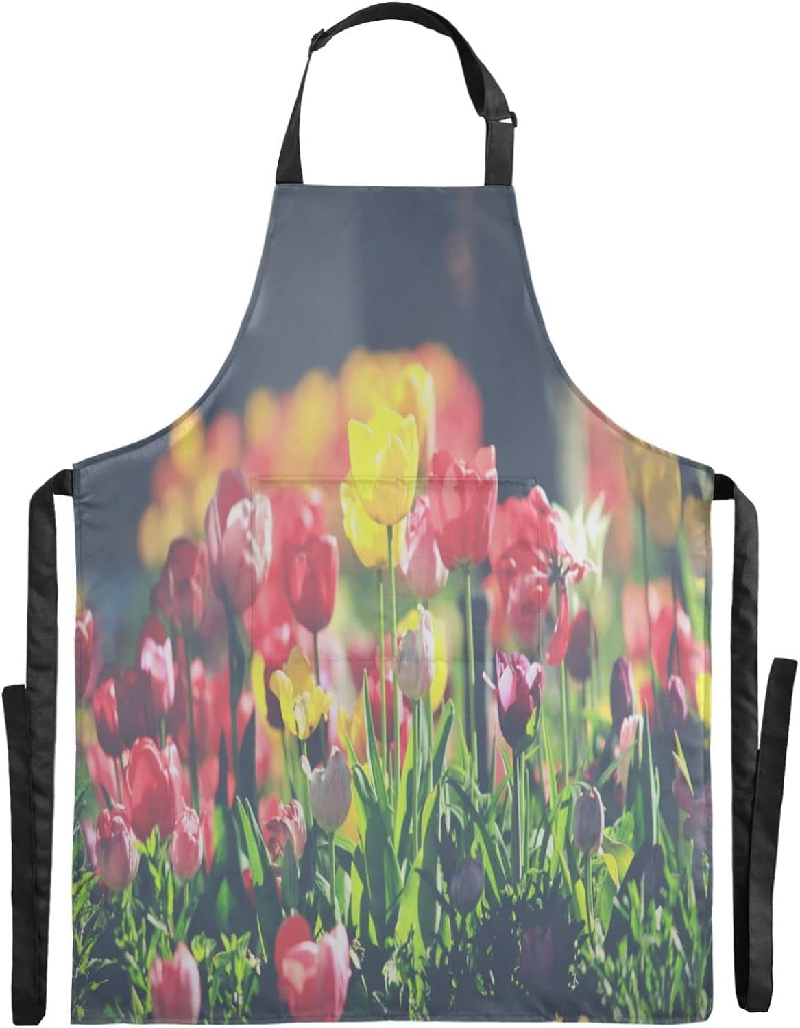 Hidove Tulip Garden Sunrise Waterproof Apron with 2 Pockets BBQ Kitchen Work Aprons with an ...