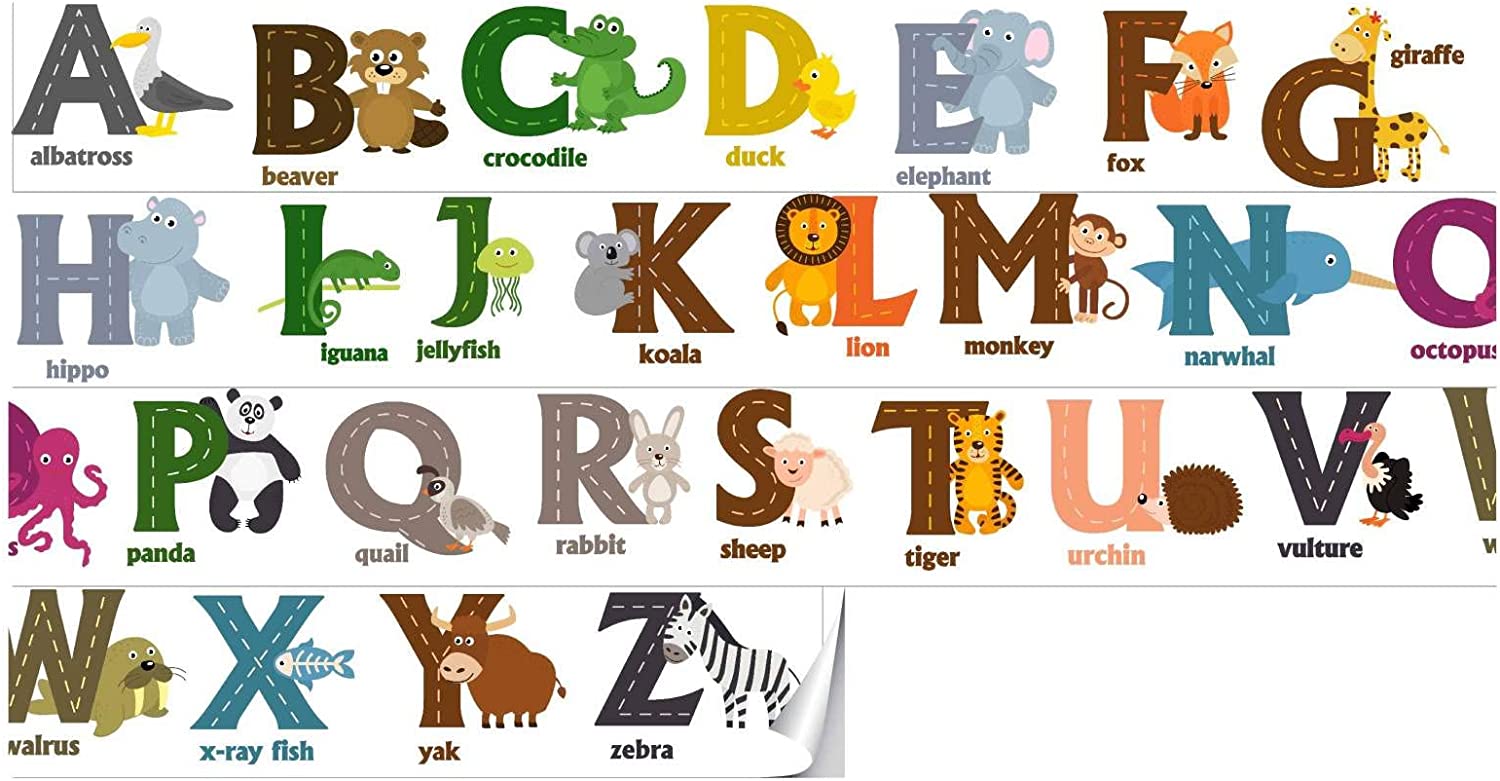 Hidove Wallpaper Border and Stick Alphabet Zoo Animals Featuring ...