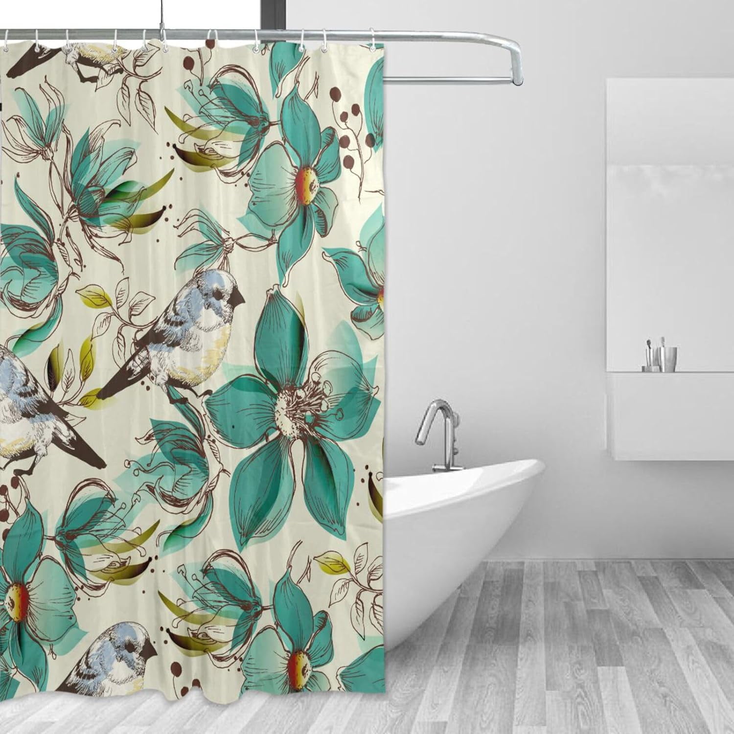Hidove Watercolor Birds Bathroom Waterproof Shower Curtain Set Bathtub