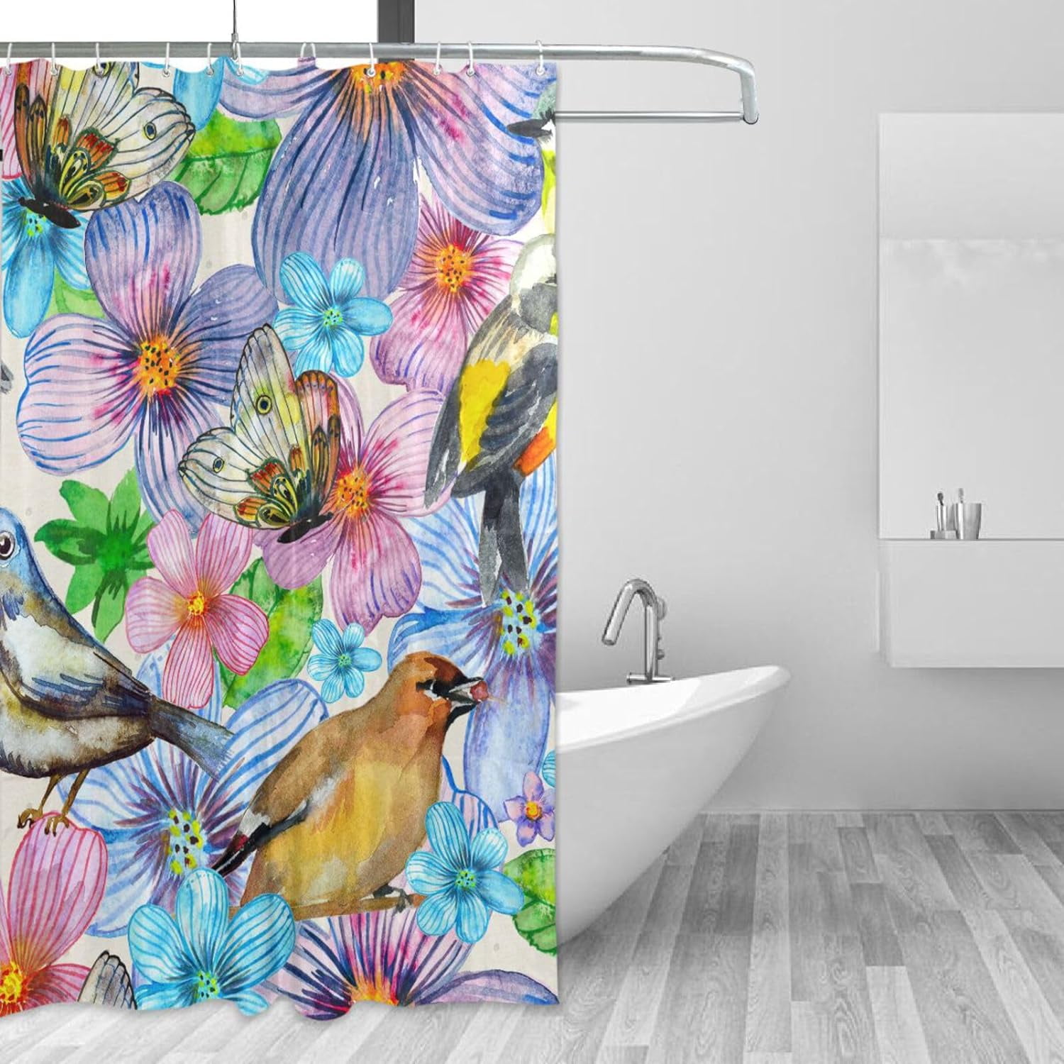 Hidove Watercolor Birds Print Bathroom Waterproof Shower Curtain Set