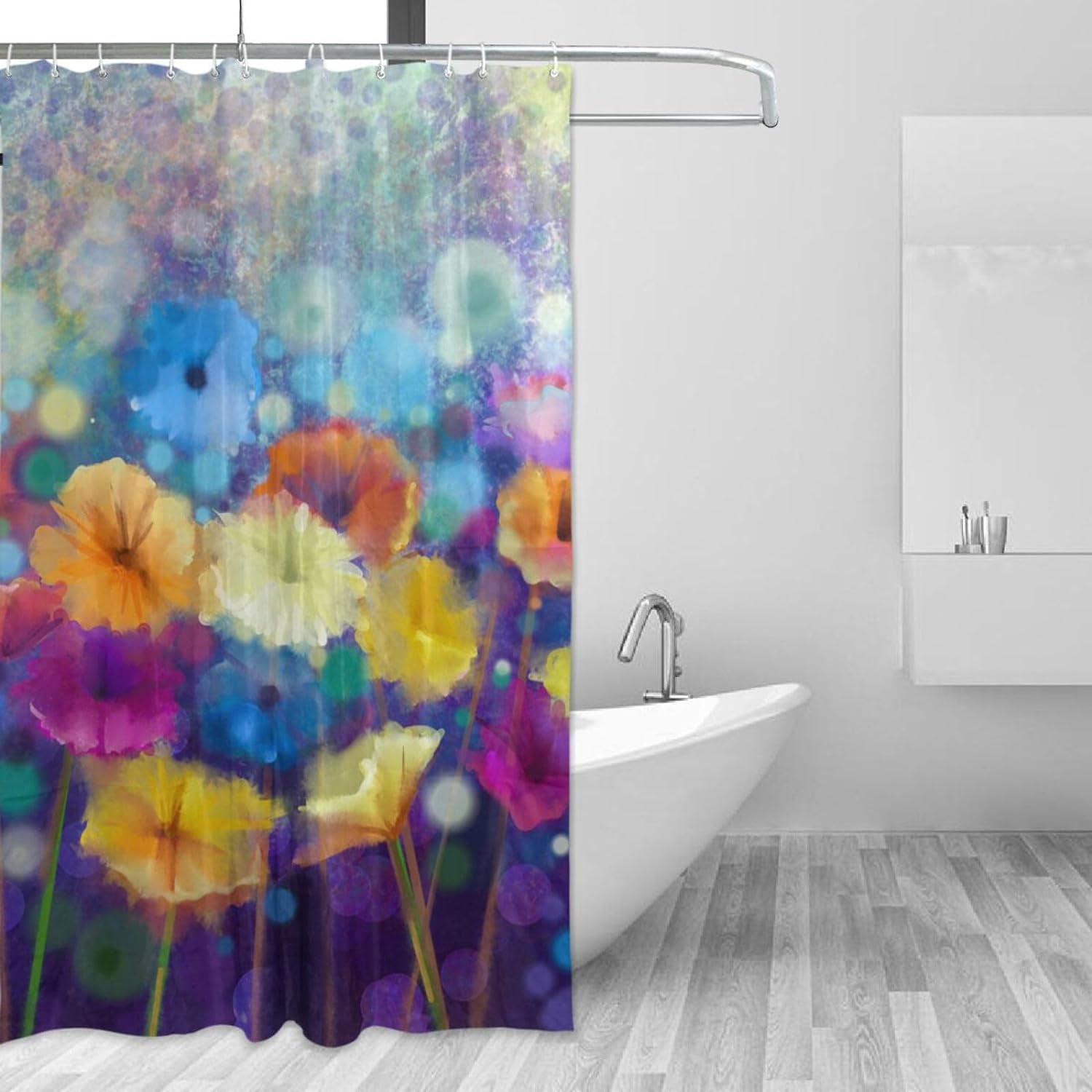Hidove Watercolor Flower Bathroom Waterproof Shower Curtain Set Bathtub