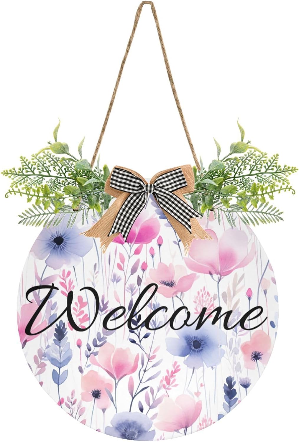 Hidove Watercolor Flowers Welcome Sign Front Door Decoration Round Wall ...