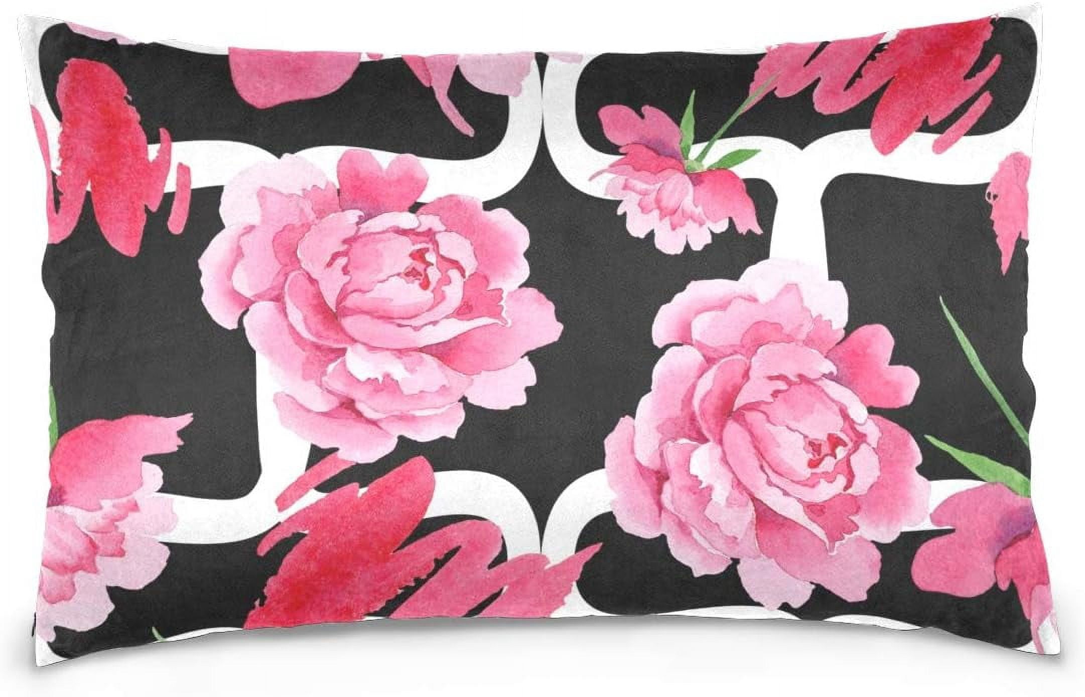 Hidove Watercolor Pink Peony Flower Velvet Oblong Lumbar Plush Throw ...