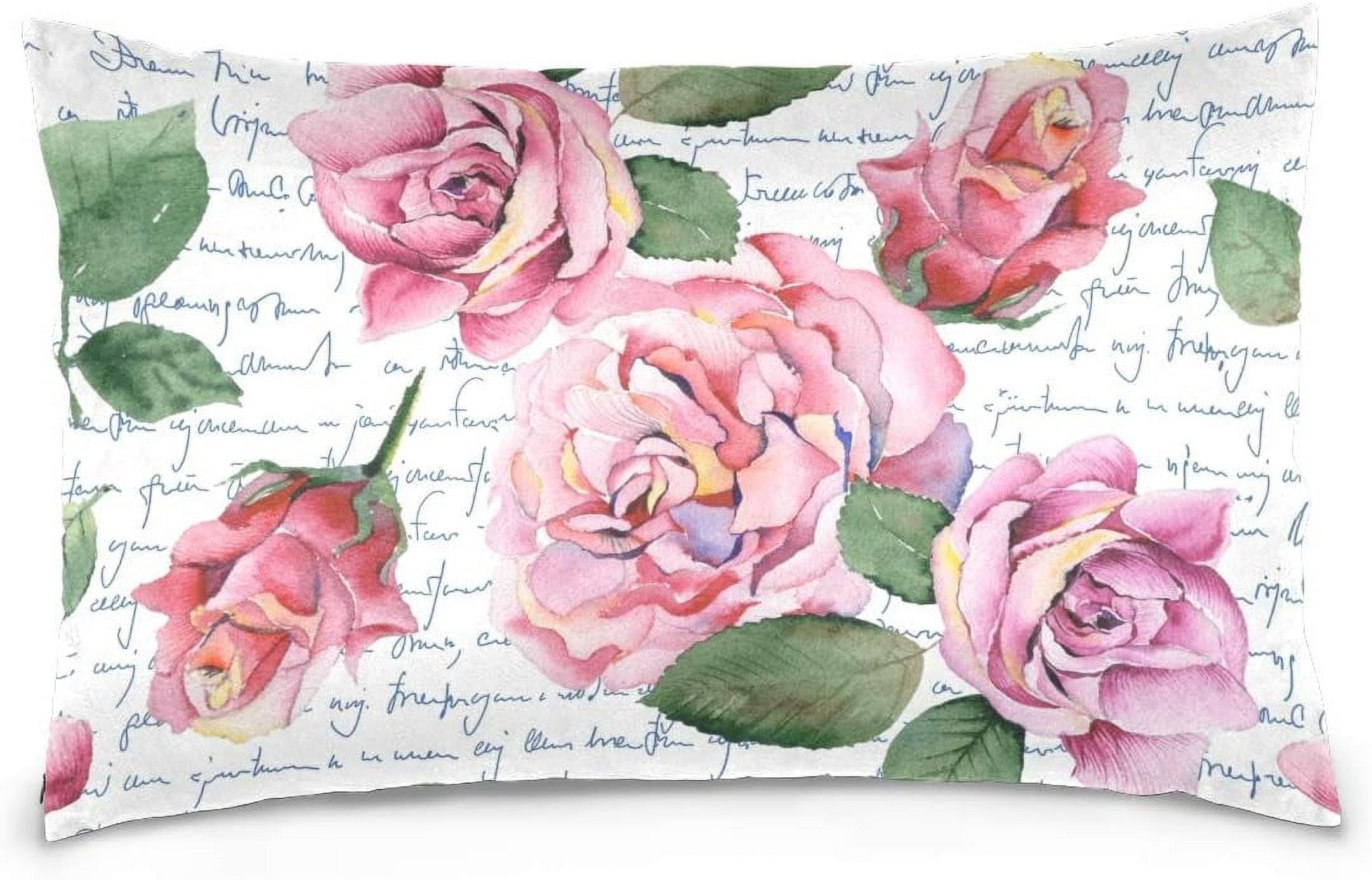 Hidove Watercolor Roses Velvet Oblong Lumbar Plush Throw Pillow Cover ...