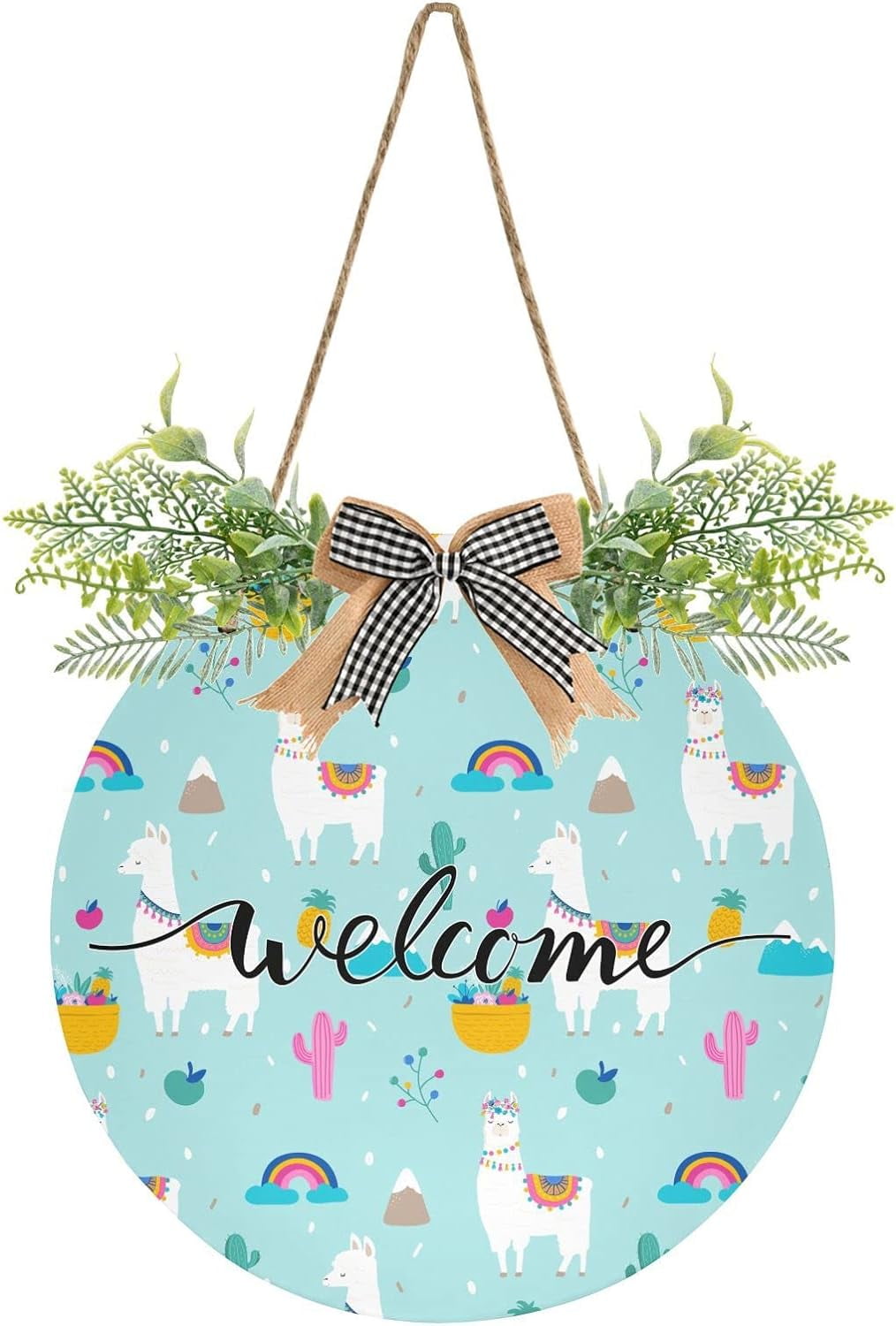 Hidove Welcome Sign Hanging Plaque Sign Cute Alpaca Blue Porch Wall ...